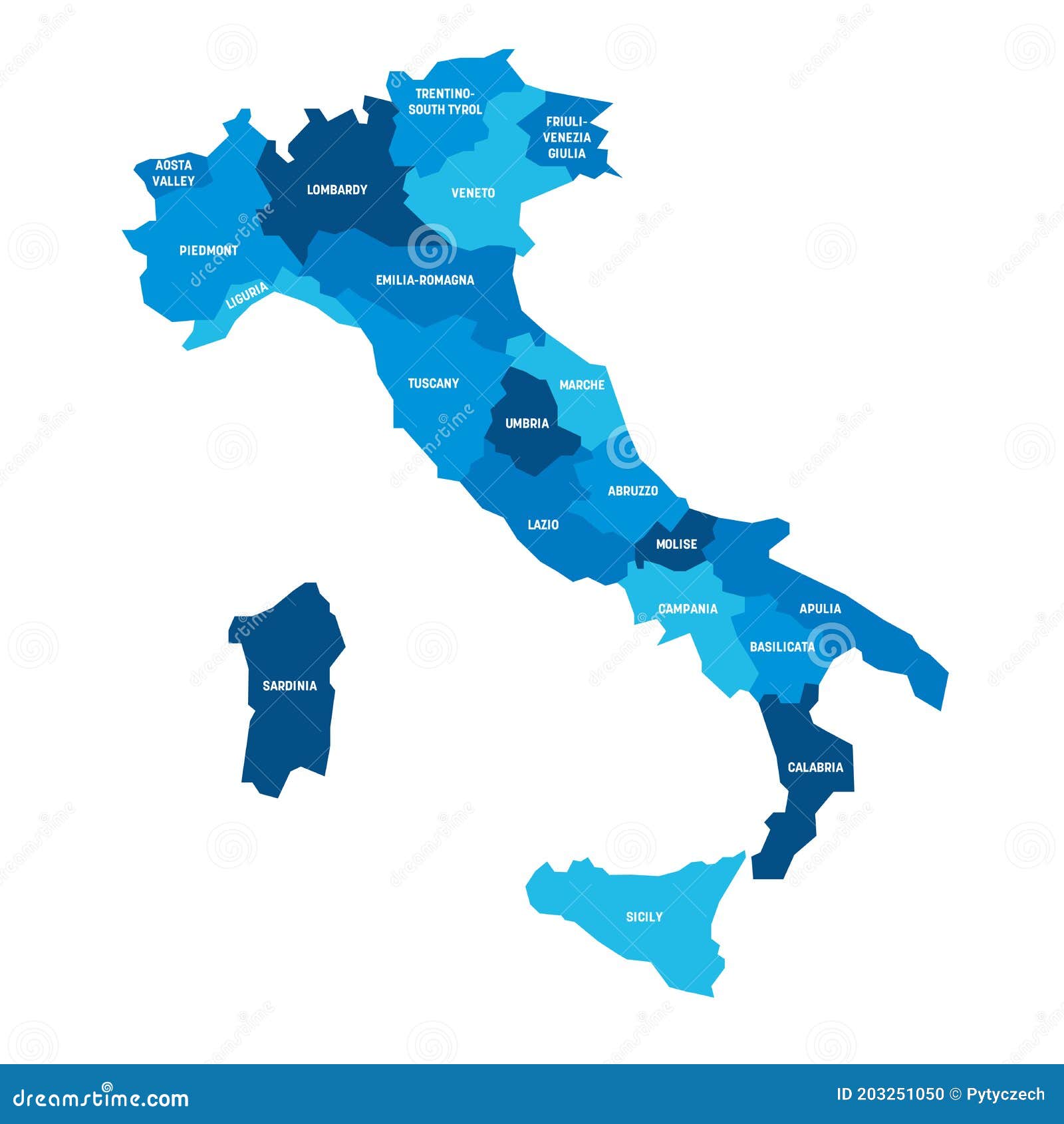Italy - map of regions stock vector. Illustration of concept - 203251050