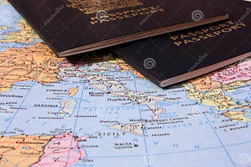 Italy Map with Two Passports Stock Photo - Image of passport, cruise ...