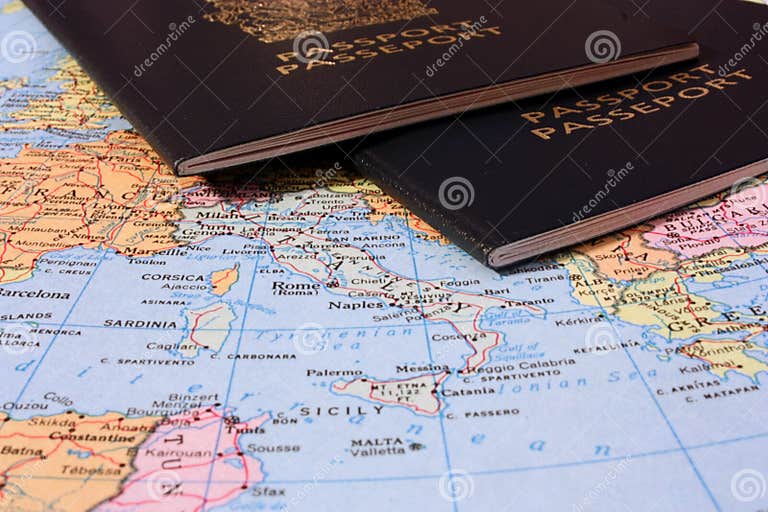 Italy Map with Two Passports Stock Photo - Image of passport, cruise ...