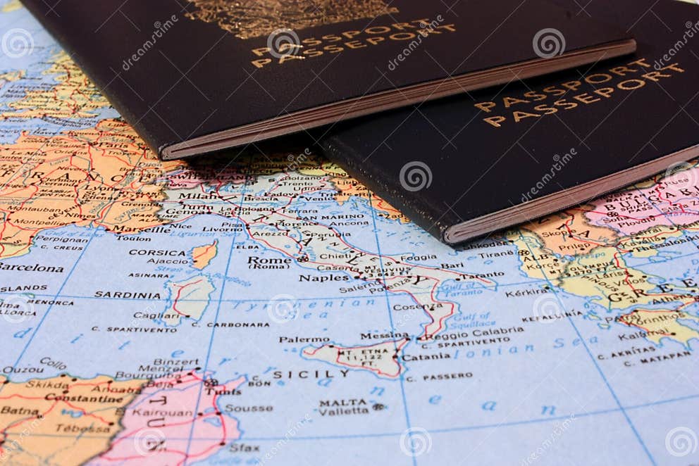 Italy Map with Two Passports Stock Photo - Image of passport, cruise ...