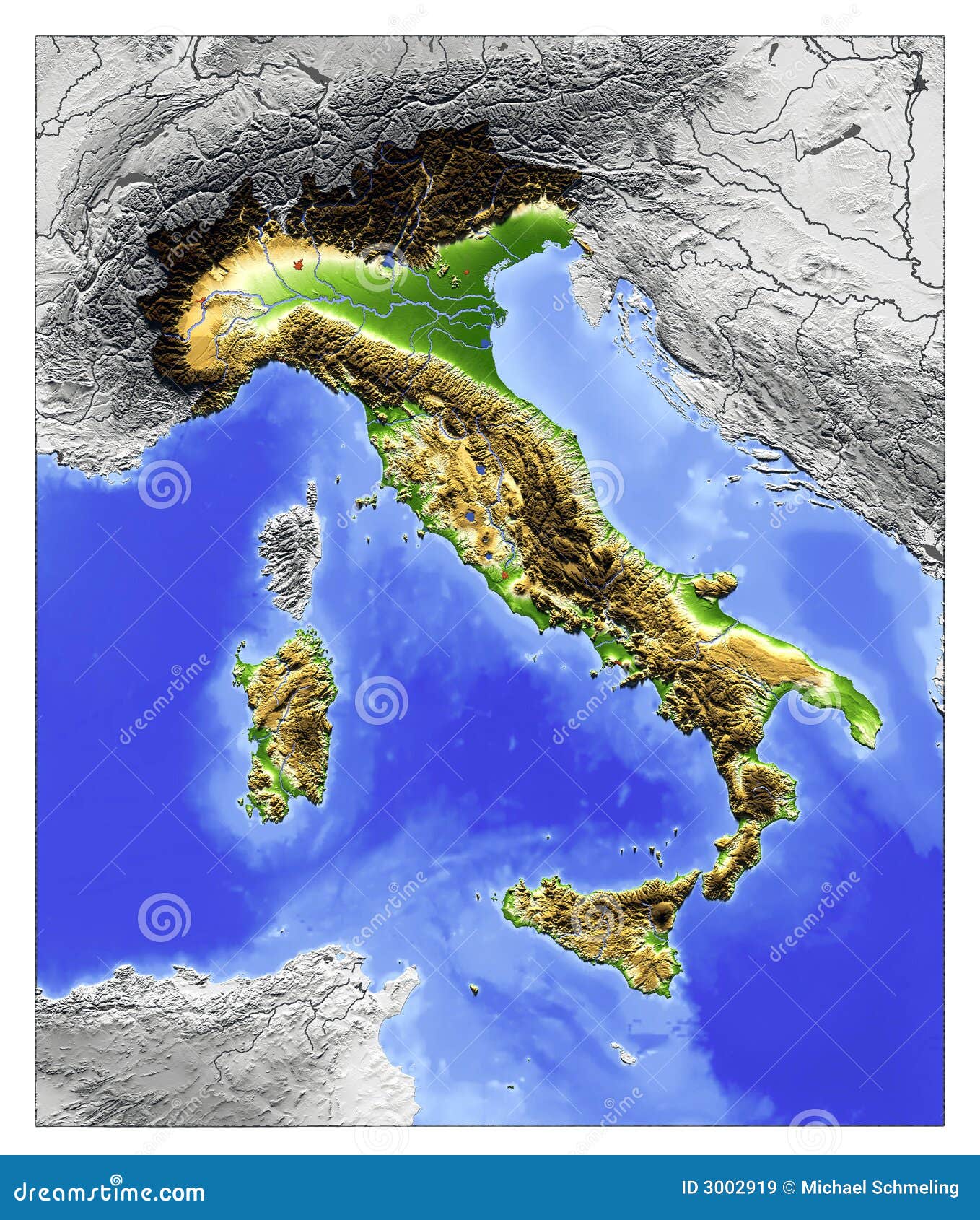 Italy, Mapa De Relevo Imagens de Stock Royalty Free - Imagem: 3002919