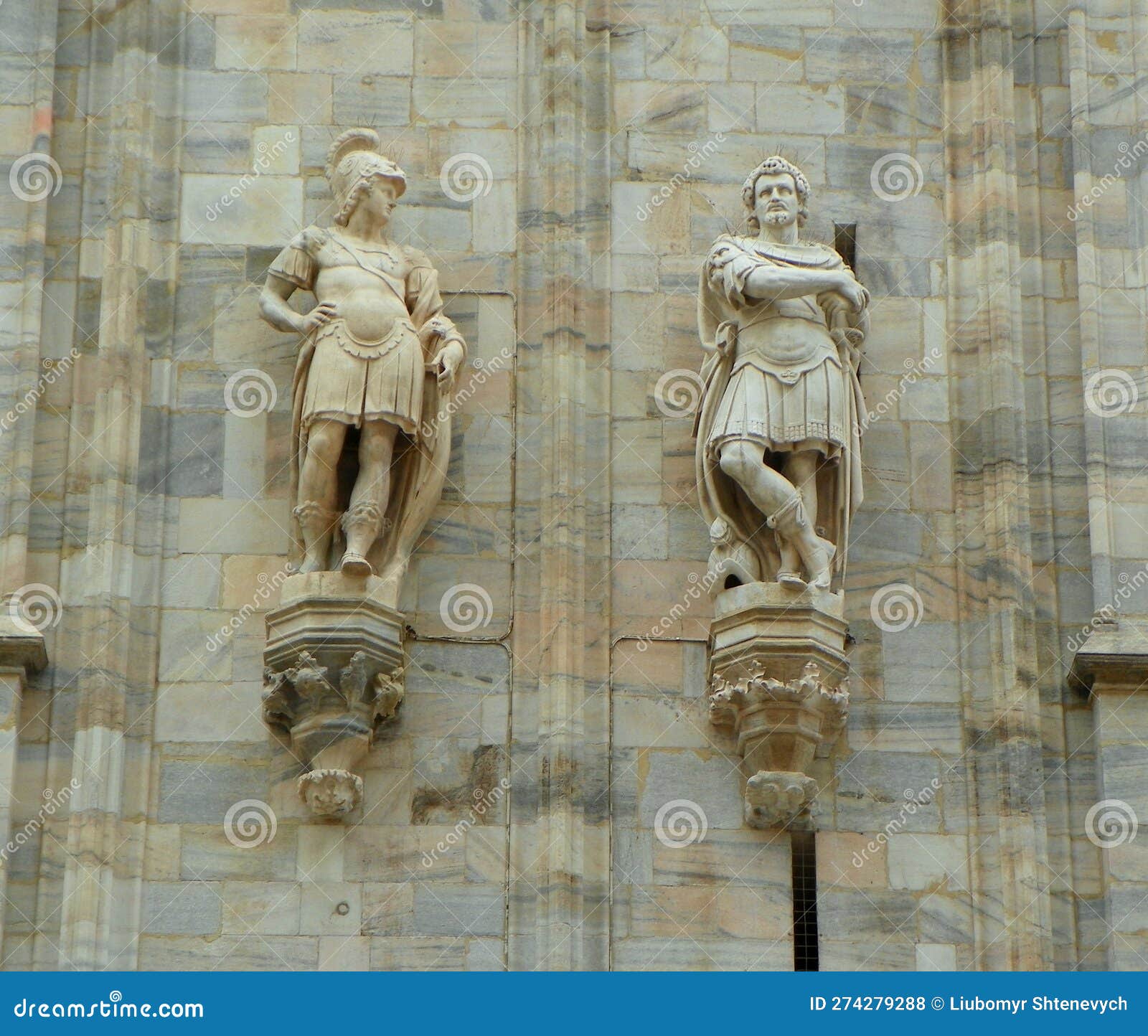 Italy, Milan, Milan Cathedral, Element of the Facade, Two Sculptures ...