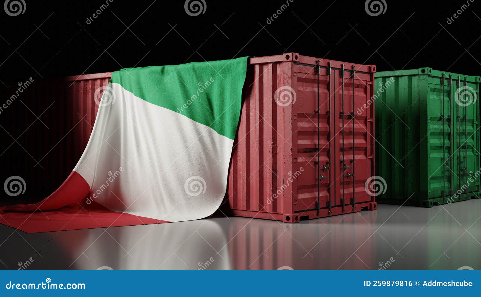 Italy National Flag and Container Box, 3d Rendering Stock Illustration ...