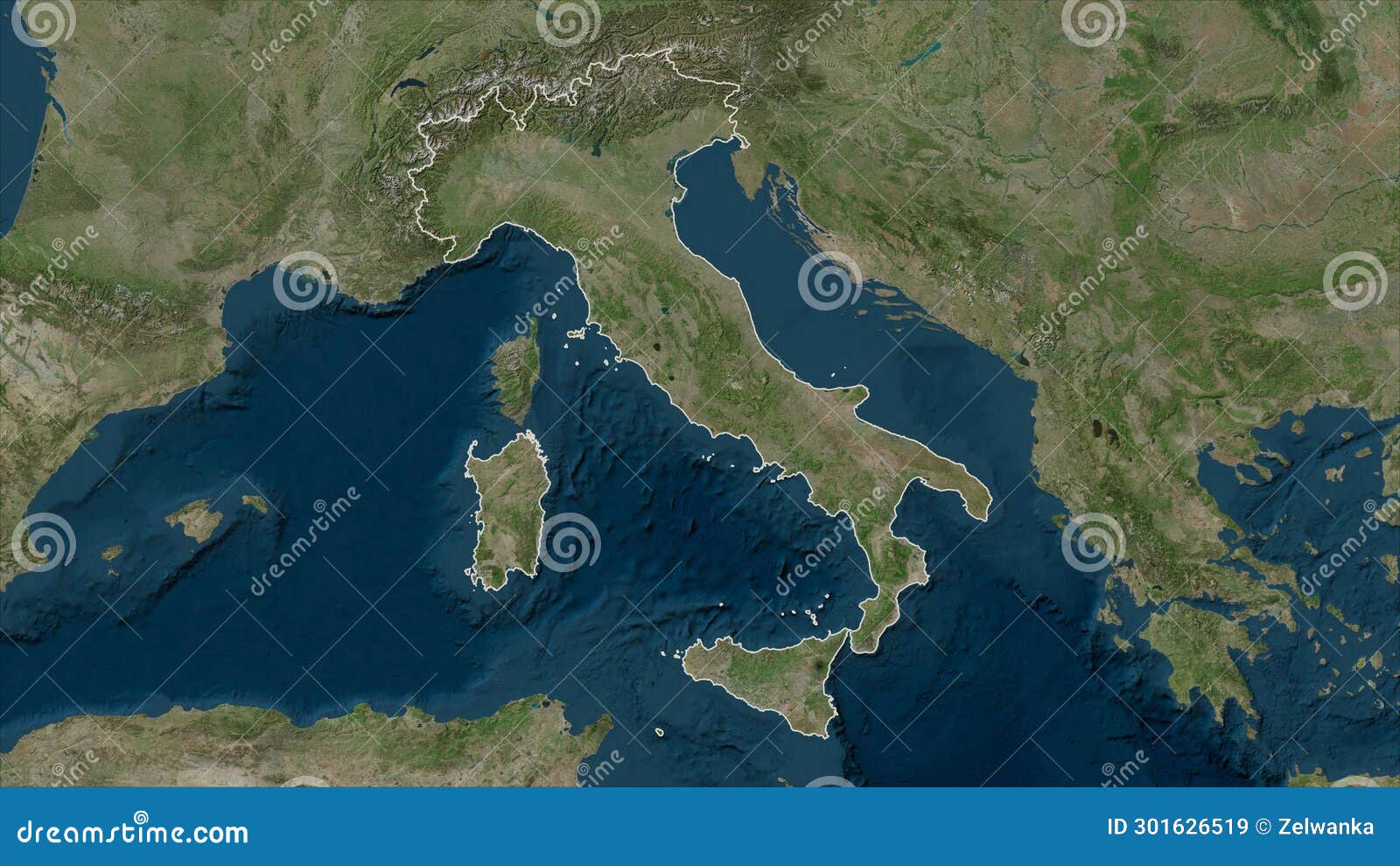 Italy Outlined. High-res Satellite Stock Illustration - Illustration of ...