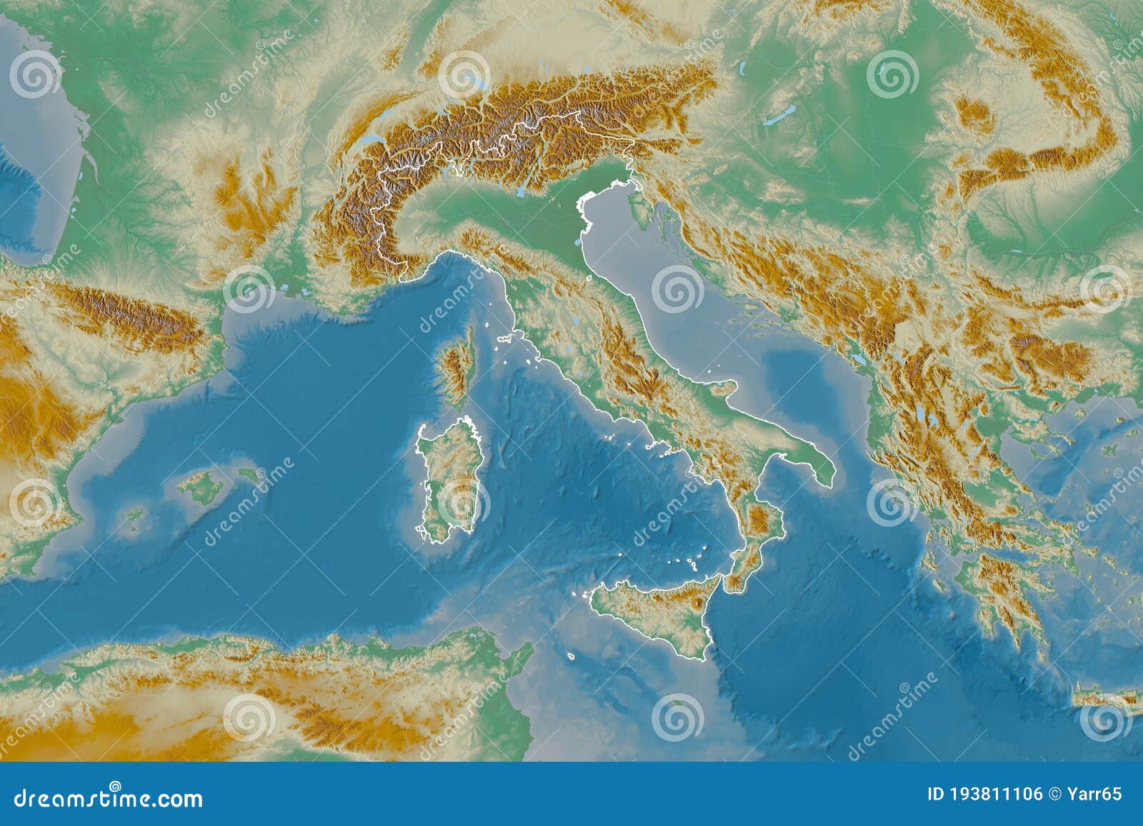 Italy outlined. Relief stock illustration. Illustration of land - 193811106