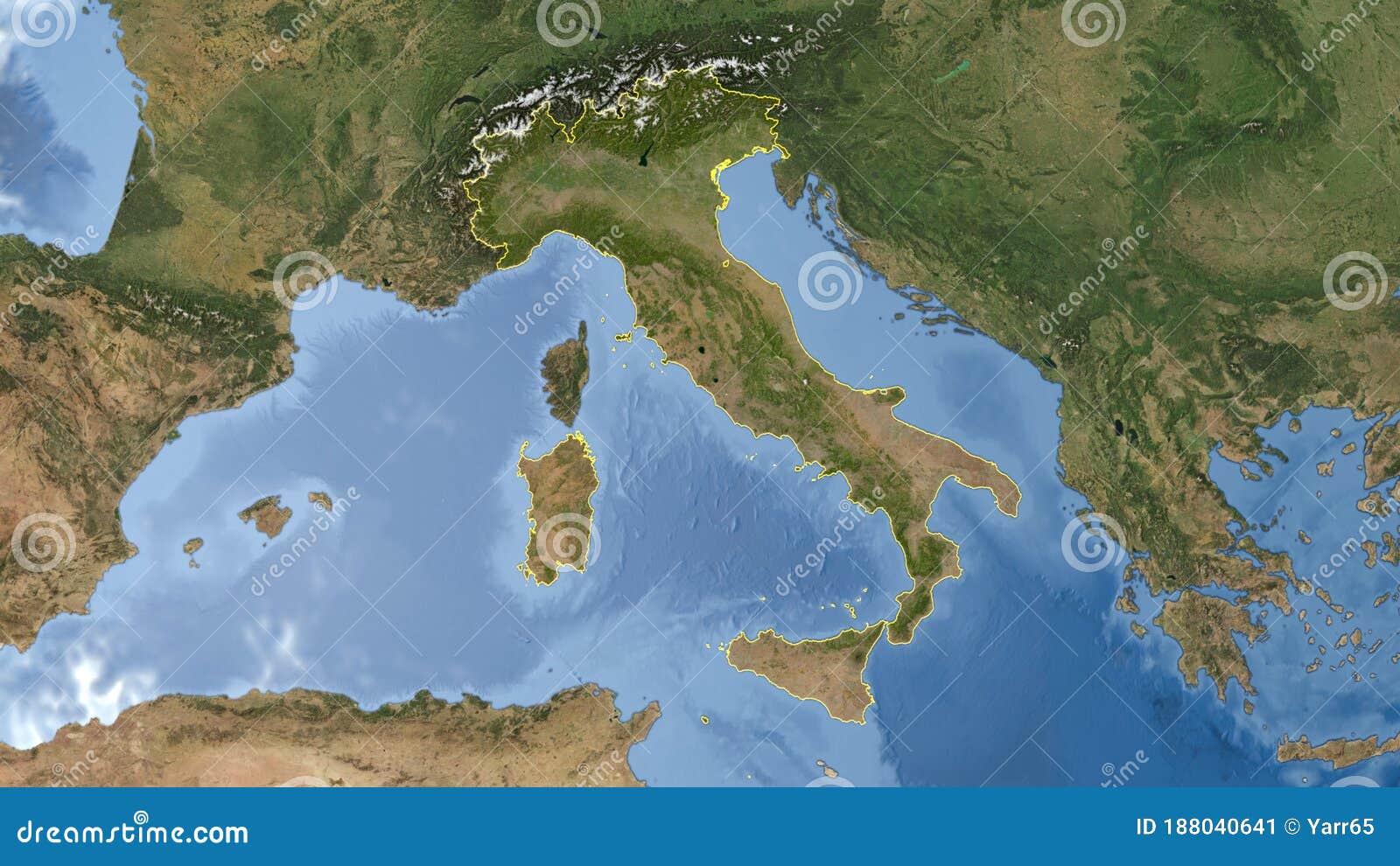 Italy outlined - satellite stock illustration. Illustration of planet ...
