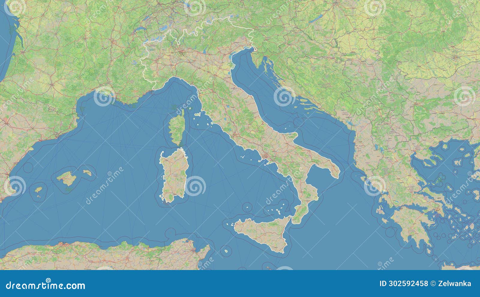 Italy Outlined. Topo Standard Stock Illustration - Illustration of land ...