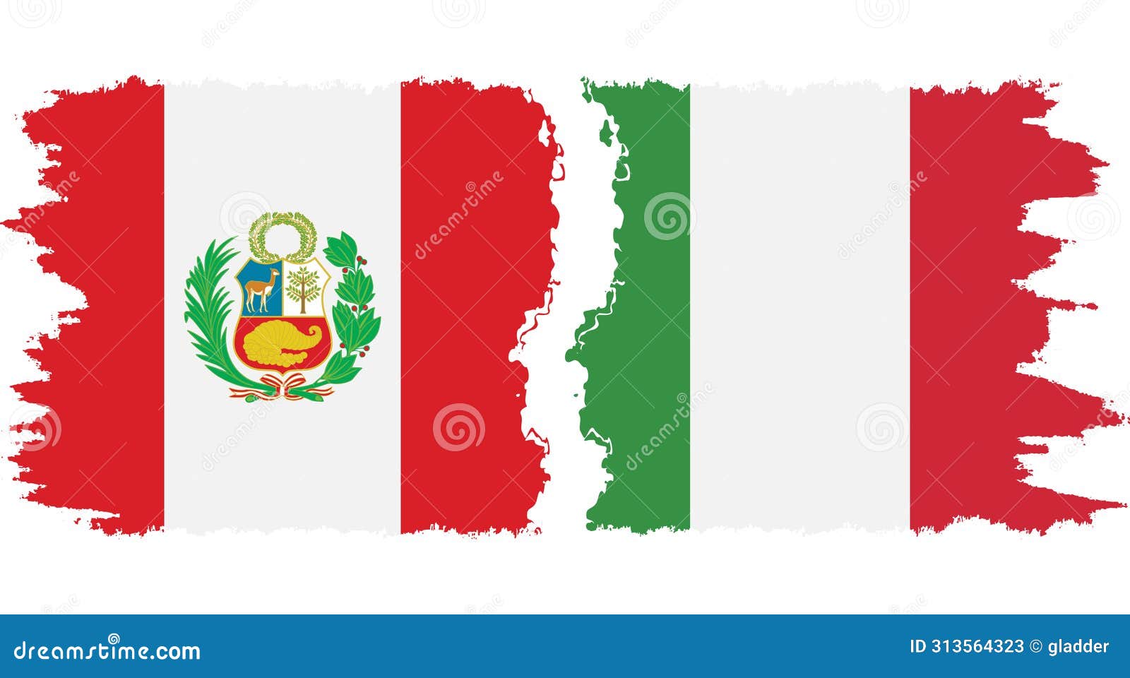 Italy Vs Peru, Peruan Smoky Mystic Flags Placed Side By Side. Thick ...
