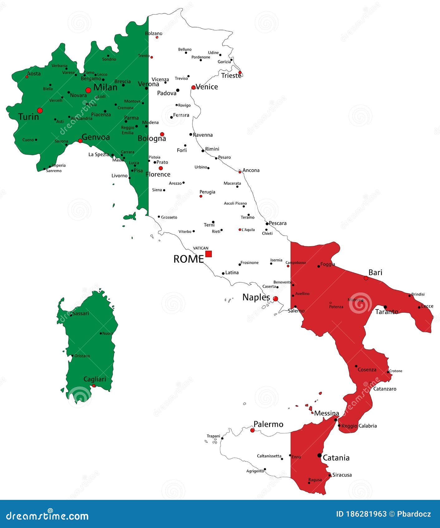 Italy Highly Detailed Political Map with National Flag. Stock Vector ...