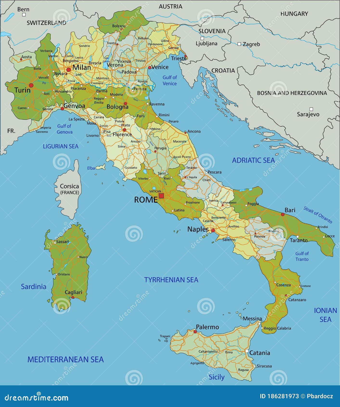 Highly Detailed Editable Political Map with Separated Layers. Italy ...