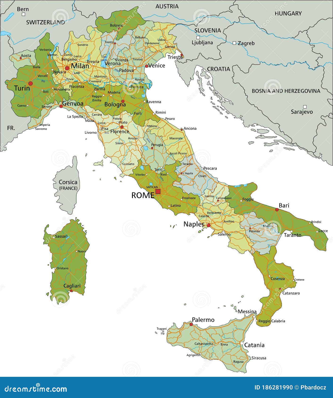 Highly Detailed Editable Political Map with Separated Layers. Italy ...