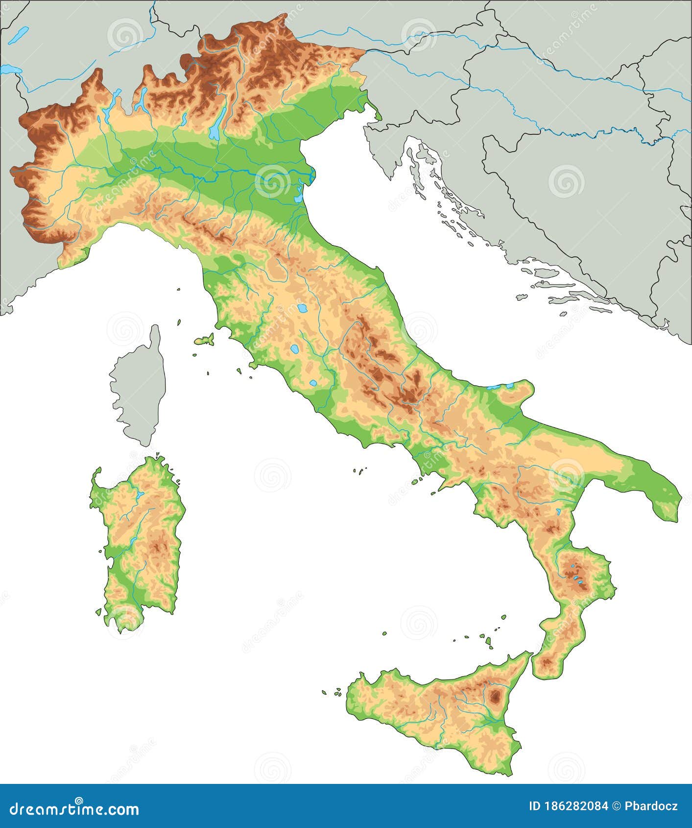 High Detailed Italy Physical Map. Stock Vector - Illustration of ...