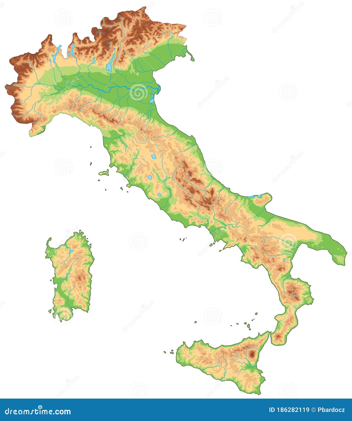 High Detailed Italy Physical Map. Stock Vector - Illustration of france ...