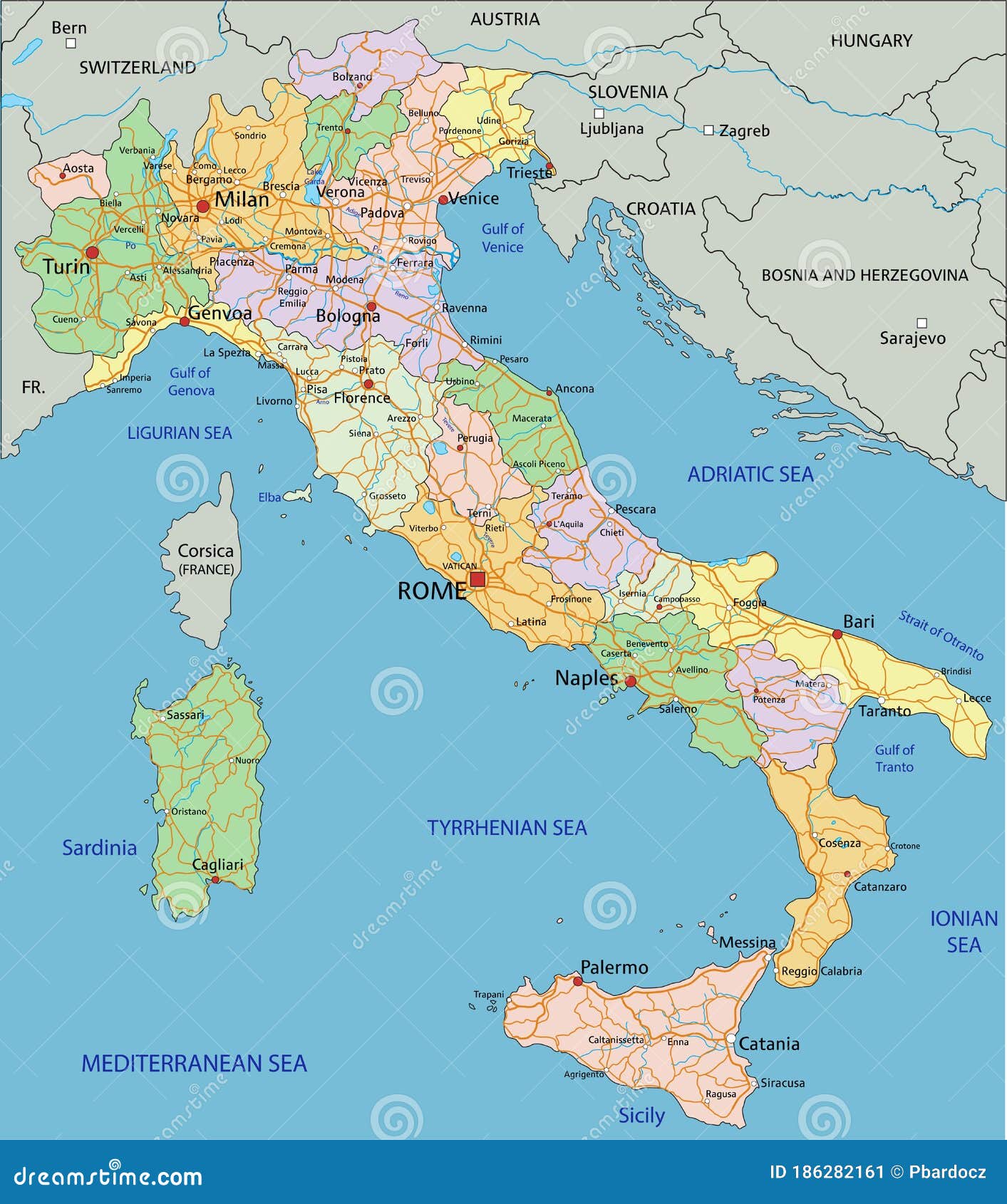 Italy - Highly Detailed Editable Political Map with Separated Layers ...