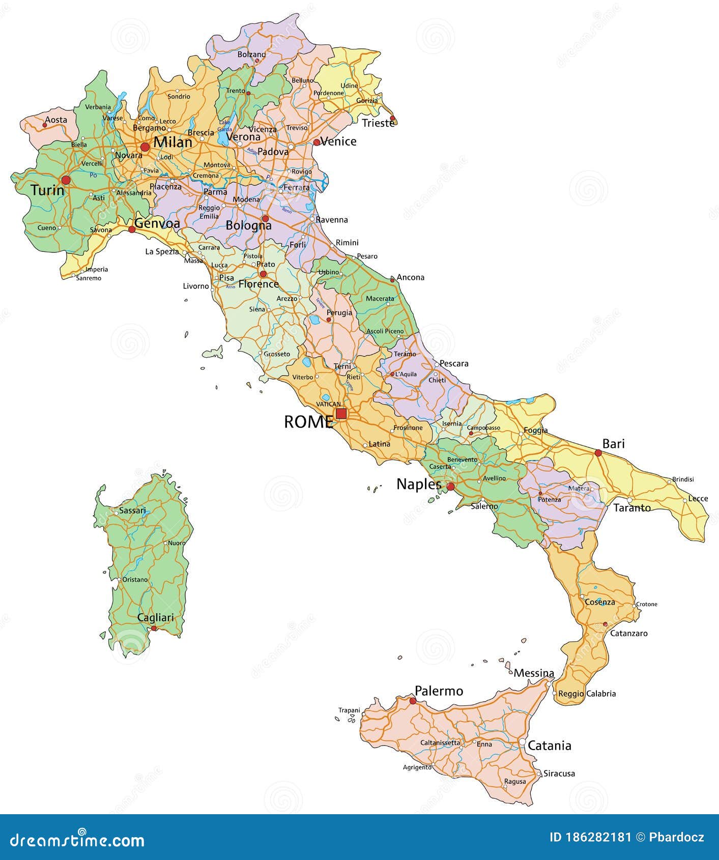Italy - Highly Detailed Editable Political Map with Separated Layers ...