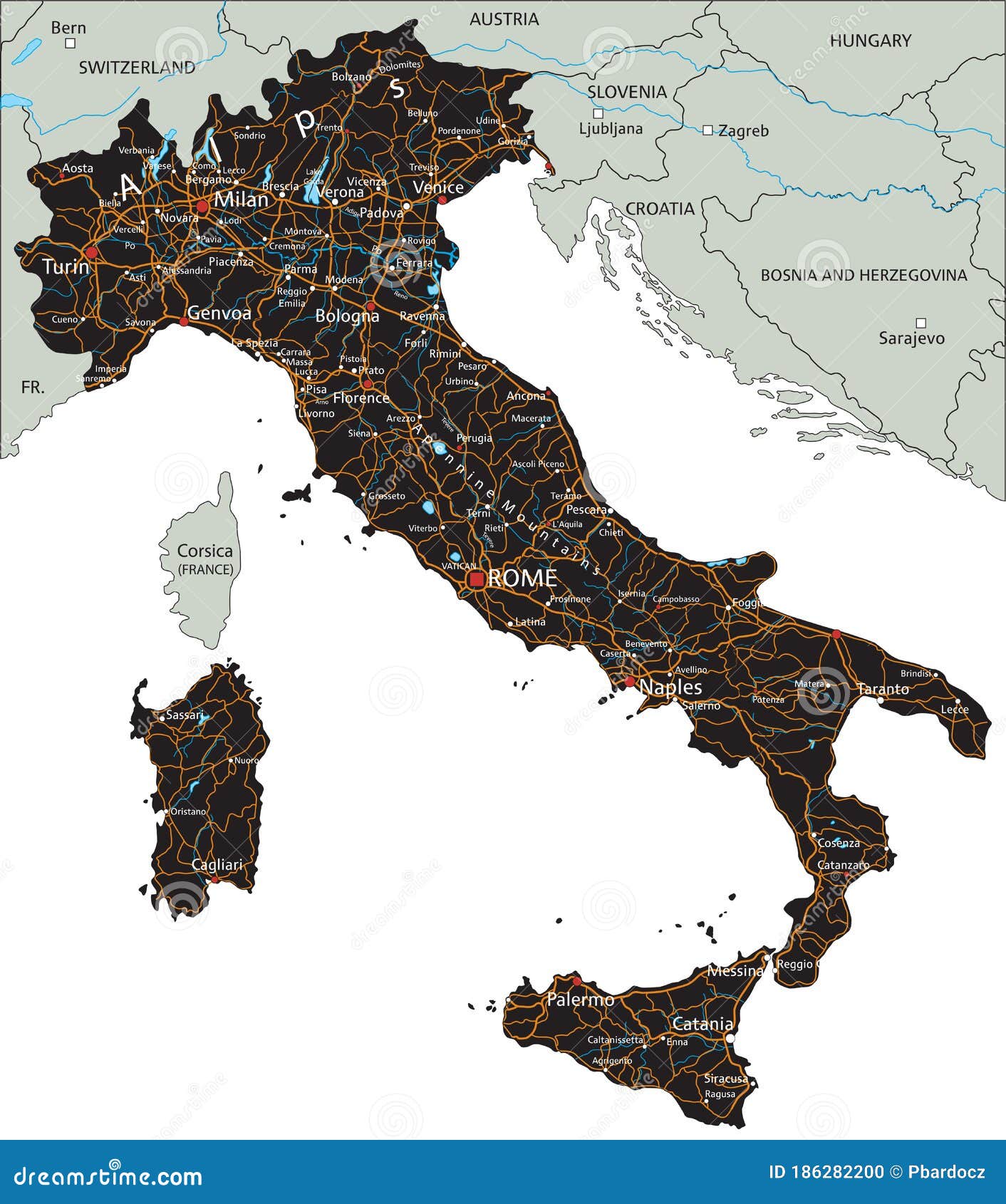 High Detailed Italy Road Map with Labeling. Stock Vector - Illustration ...