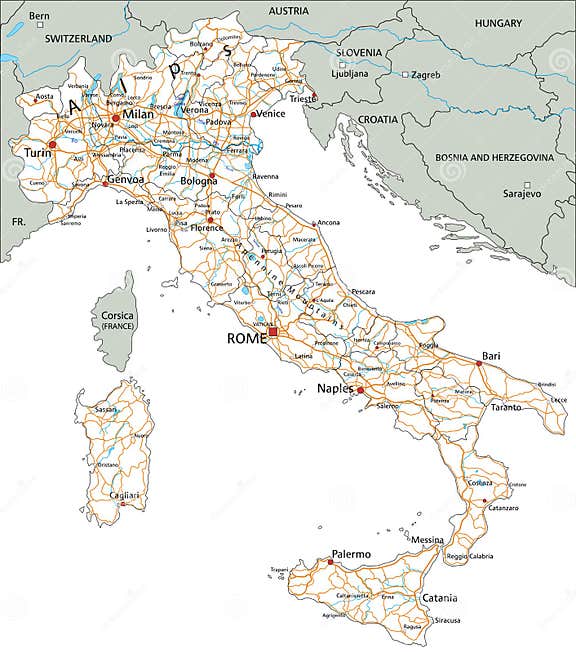 High Detailed Italy Road Map with Labeling. Stock Vector - Illustration ...