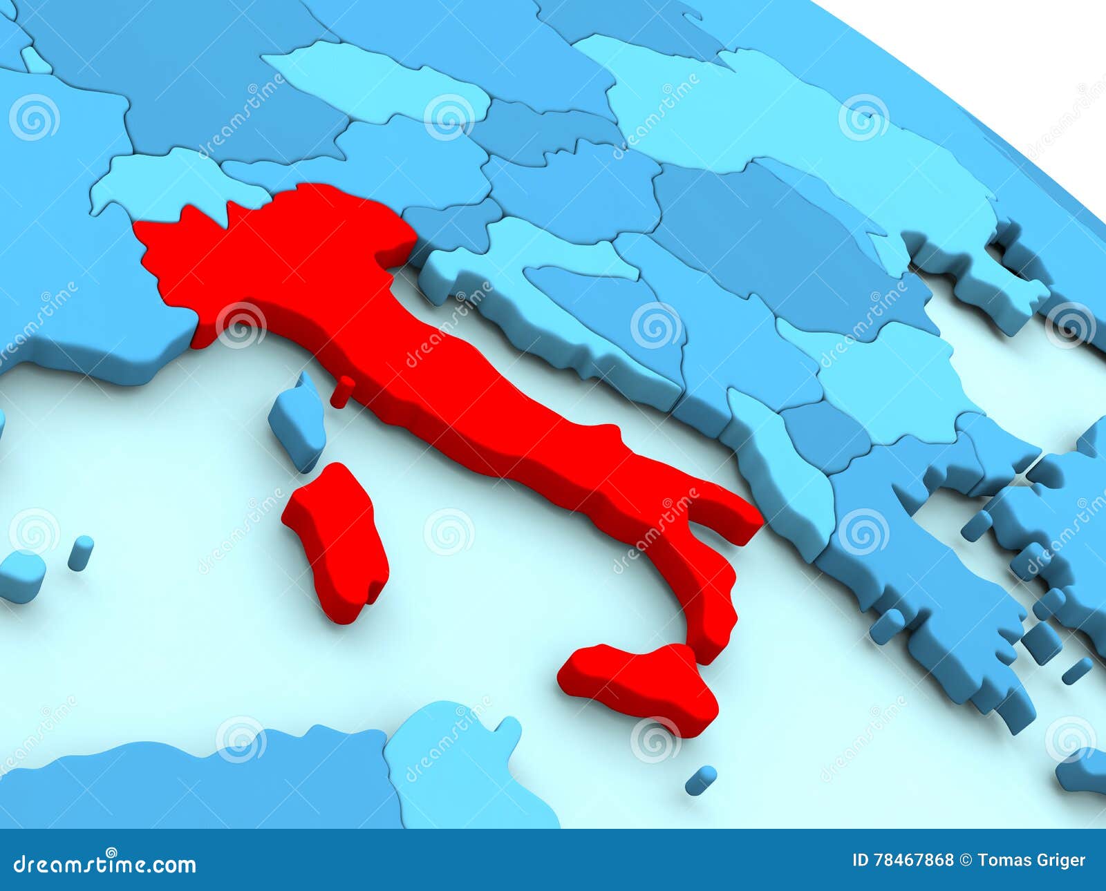 Italy in red on blue globe stock illustration. Illustration of globe ...