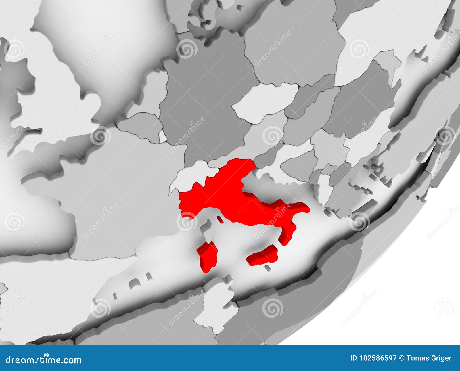 Italy in red on grey map stock illustration. Illustration of symbol ...
