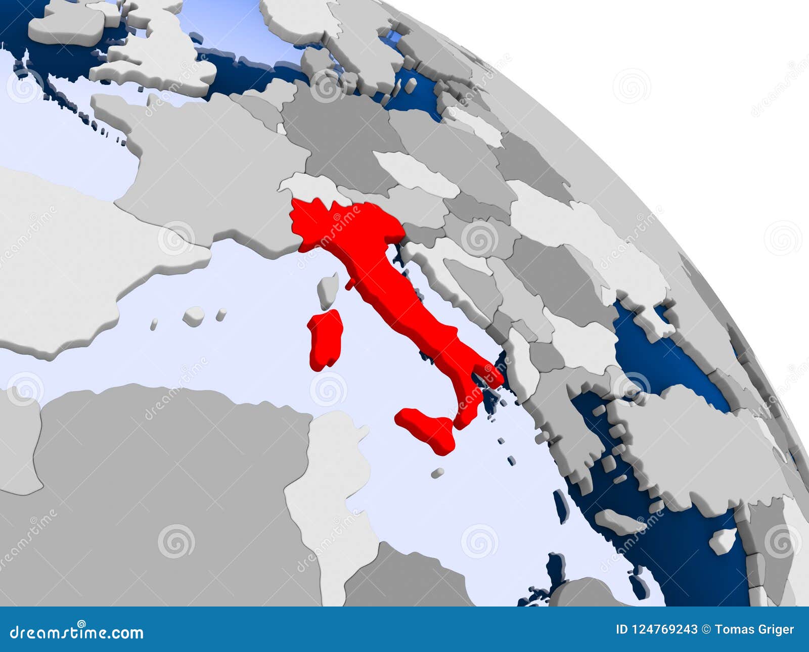 Italy in red on map stock illustration. Illustration of render - 124769243