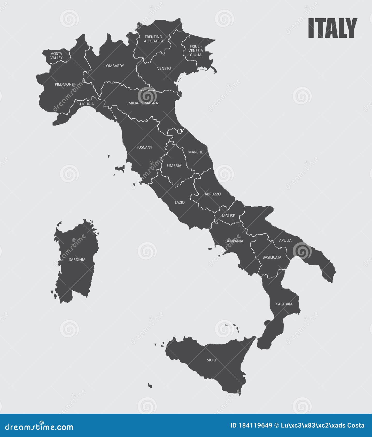 Italy regions map stock vector. Illustration of background - 184119649