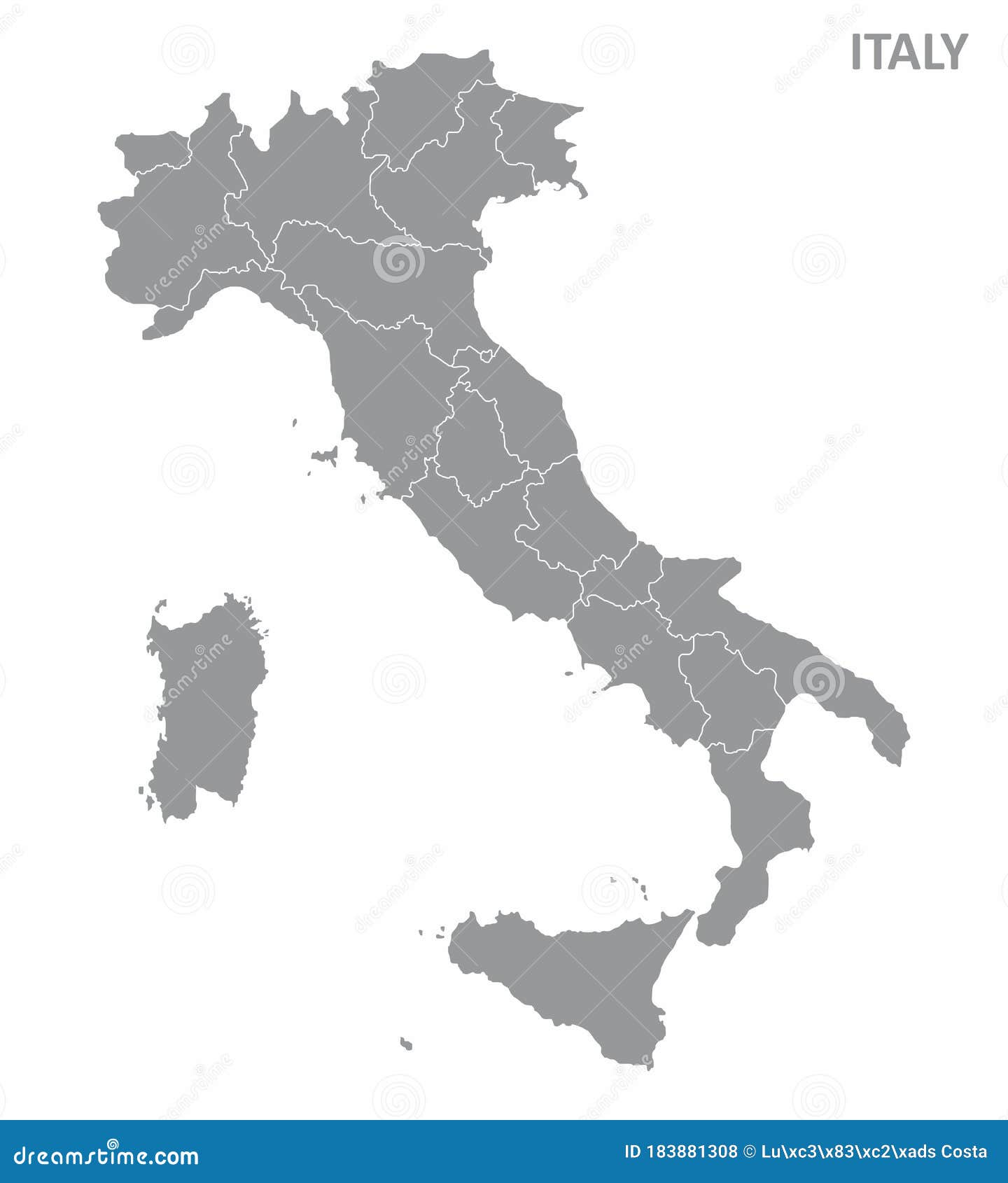 Italy Regions Map Isolated On White Background. Cartography Map Of ...