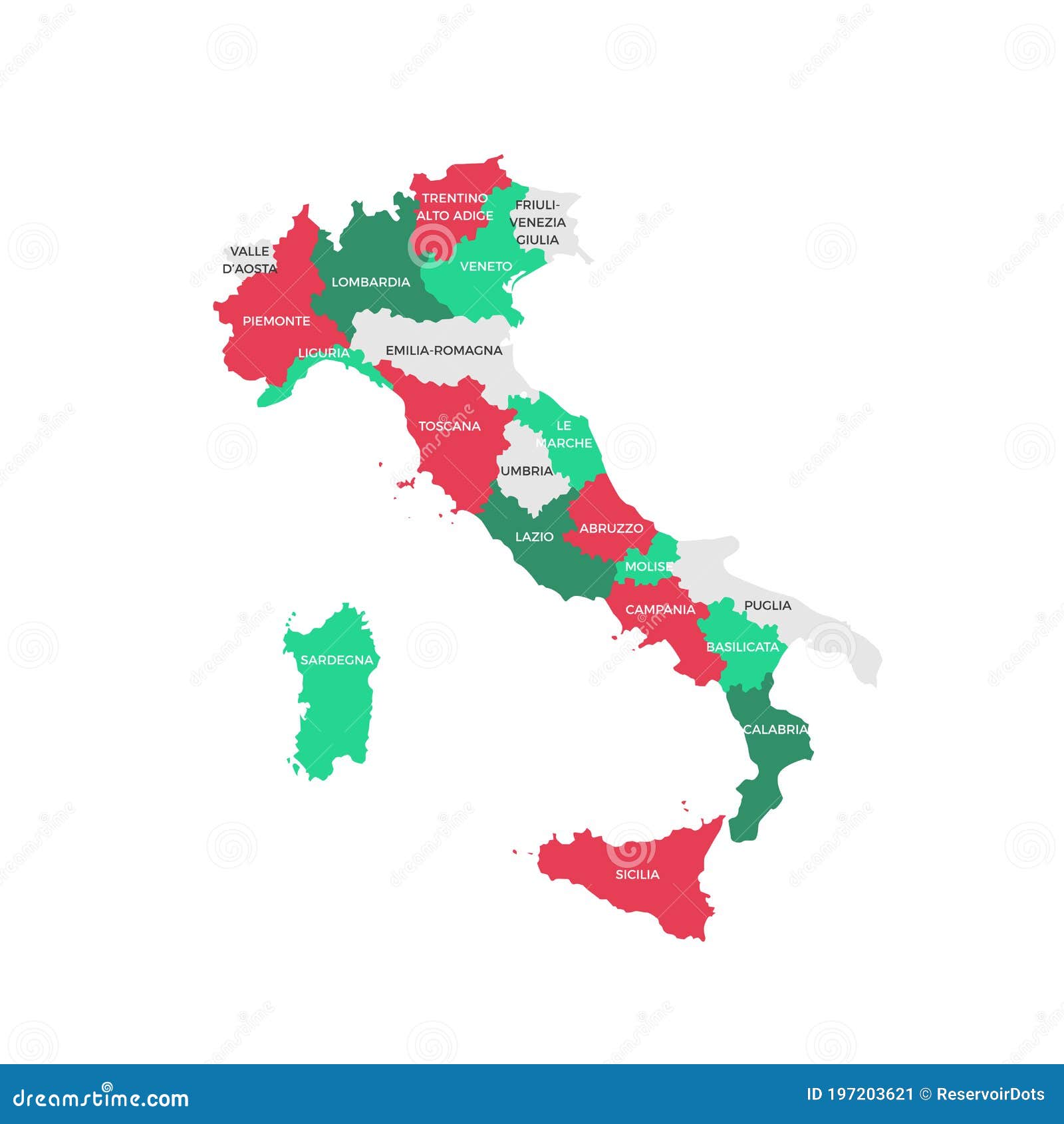 Italy Regions Map stock vector. Illustration of region - 197203621