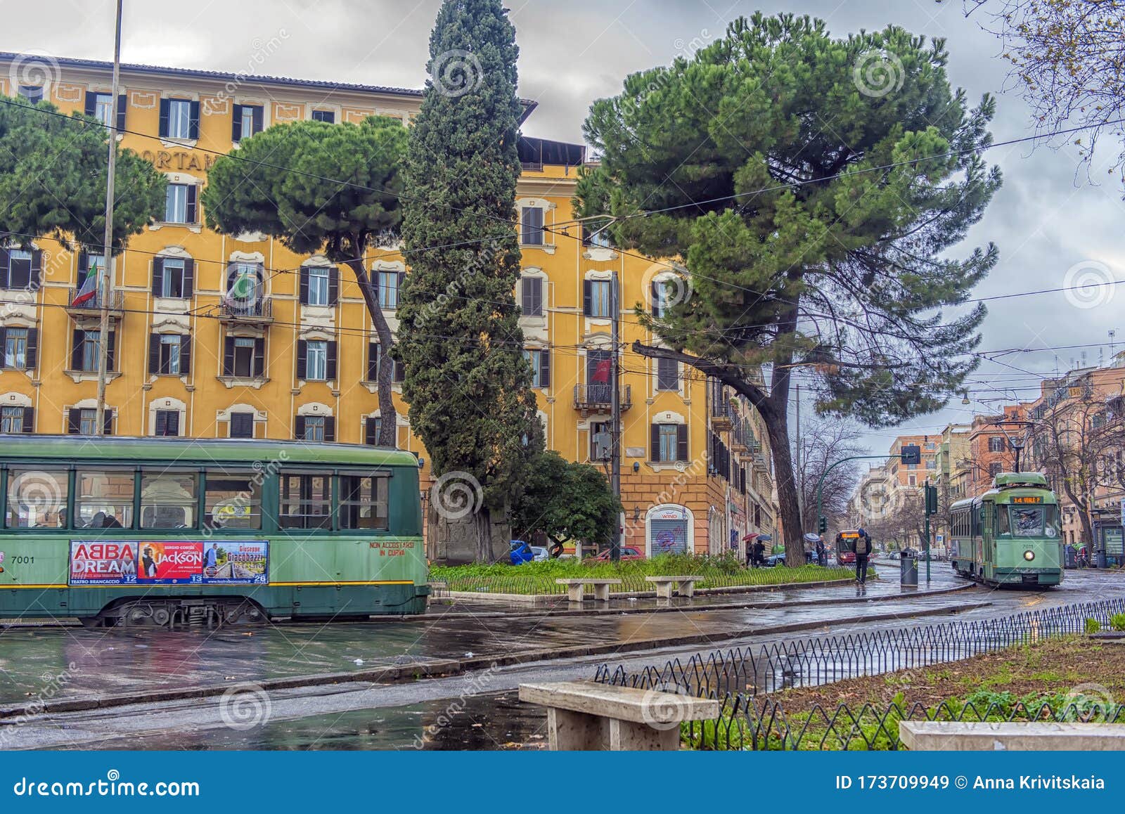 Green Tram in the Streets of Rome Editorial Stock Image - Image of open ...