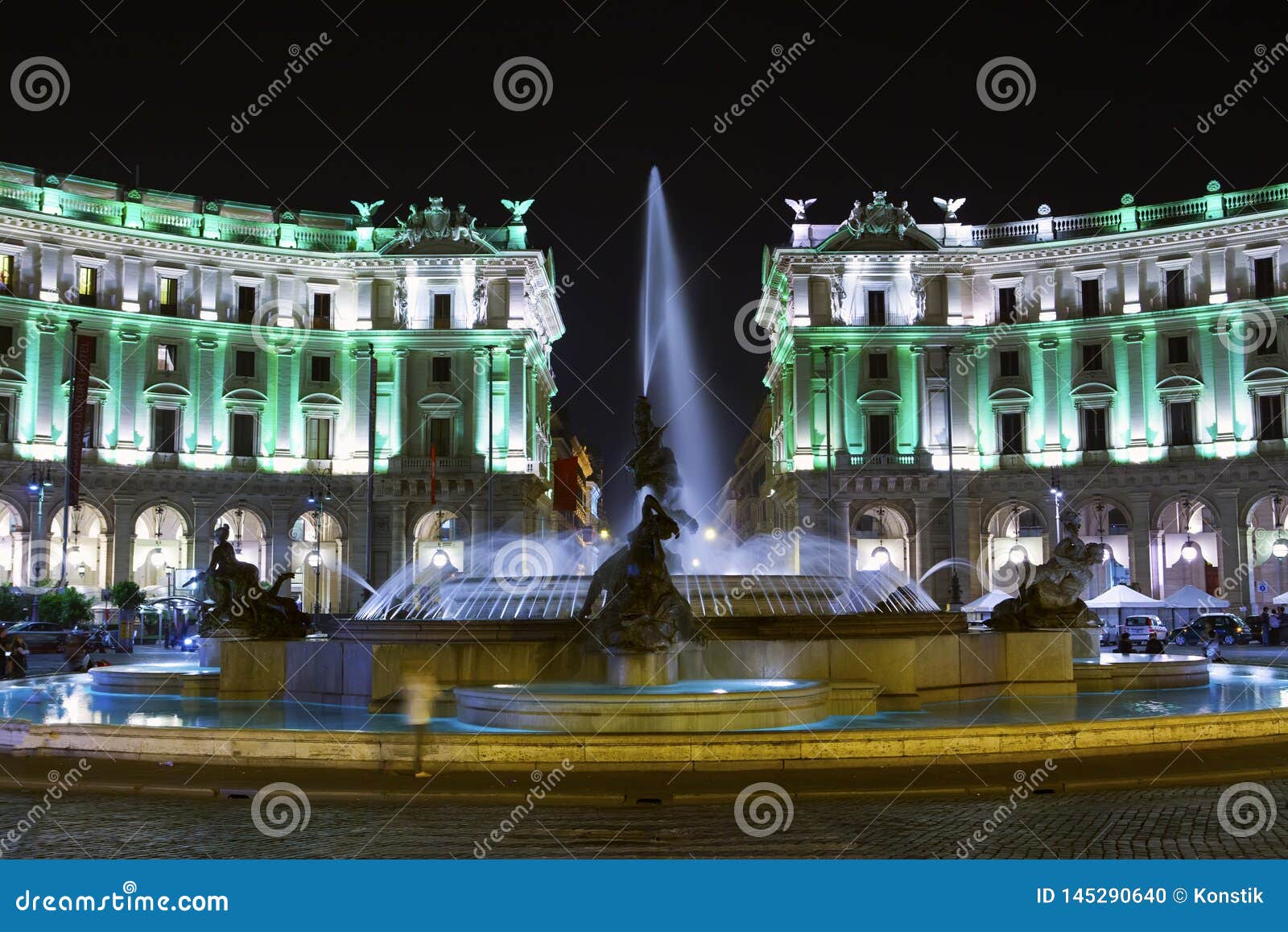 Italy. Rome. Night. the Republic Square Stock Photo - Image of church ...