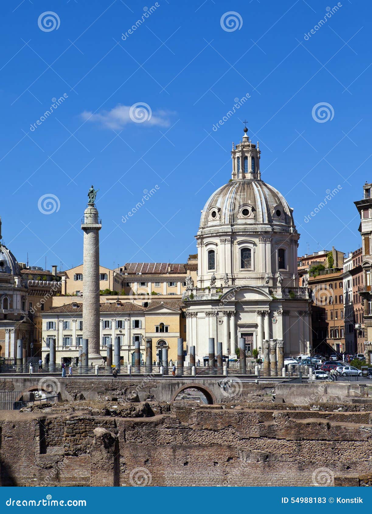 Italy. Rome. Trojan Column and Ruins of Forum of Trajan Stock Image ...
