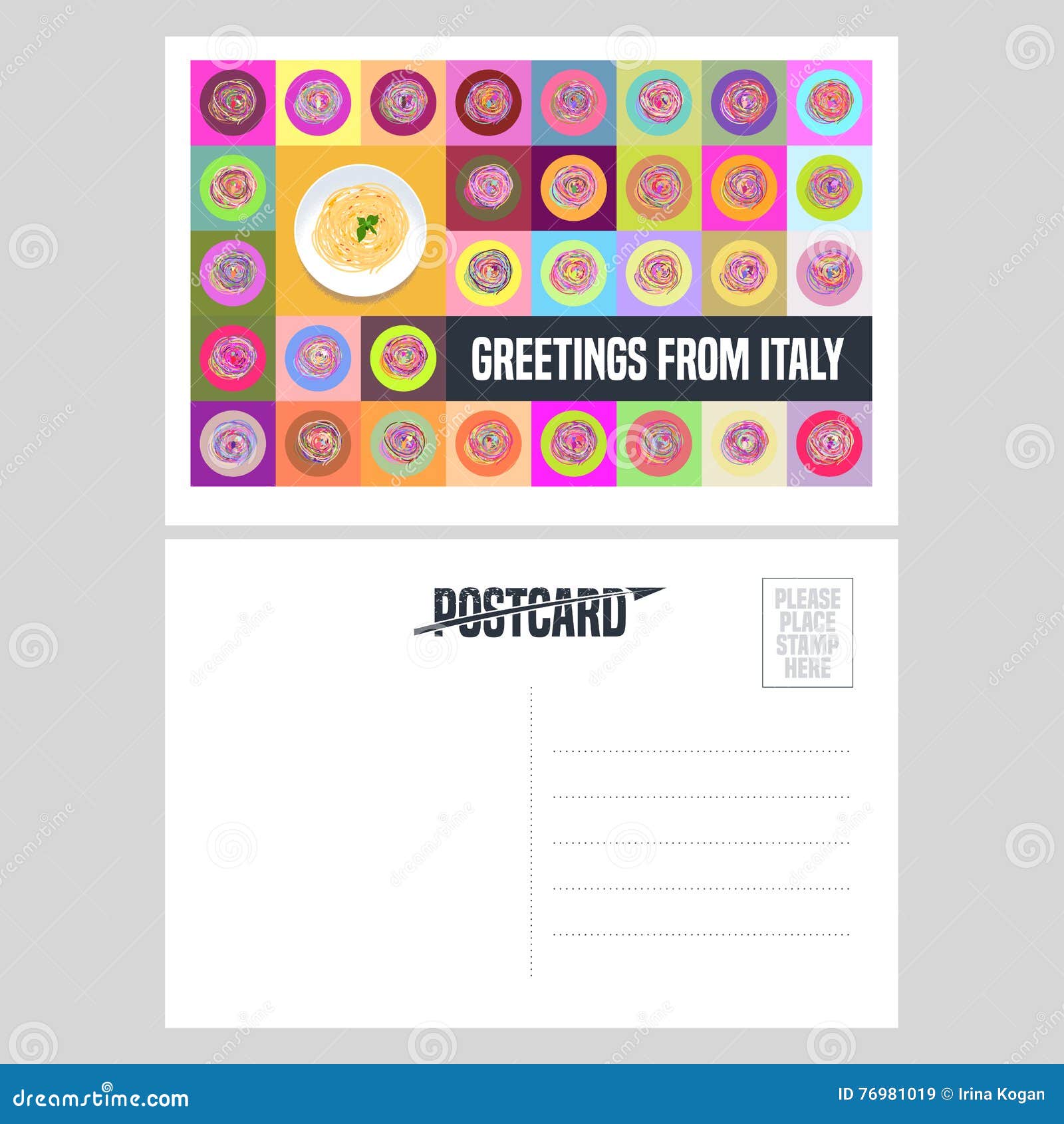 Italy, Rome Vector Postcard Design with Plate of Spaghetti Pasta Stock ...