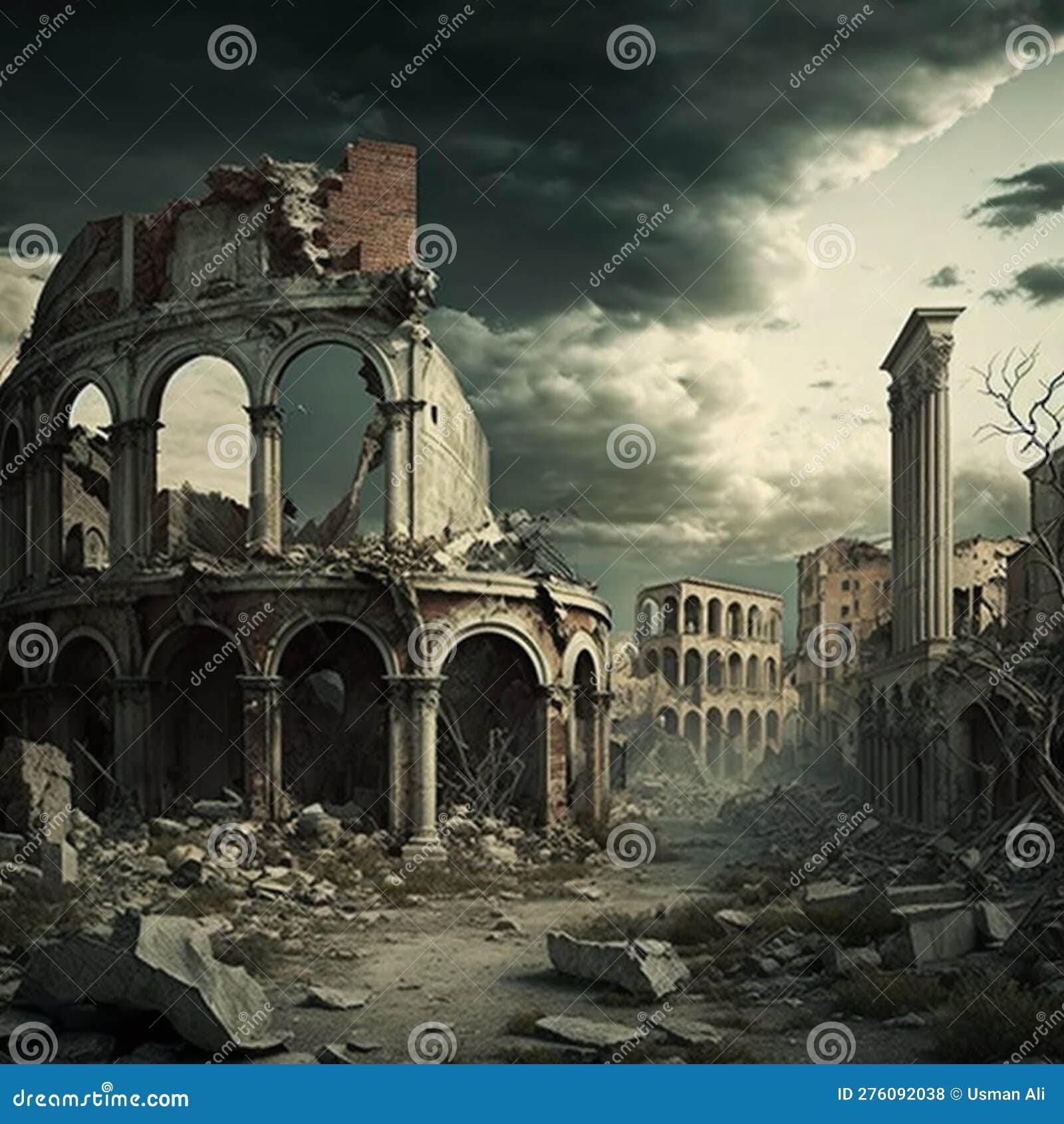 Italy in Ruins after a Devastating War, Apocalyptic Scenery. Generated ...