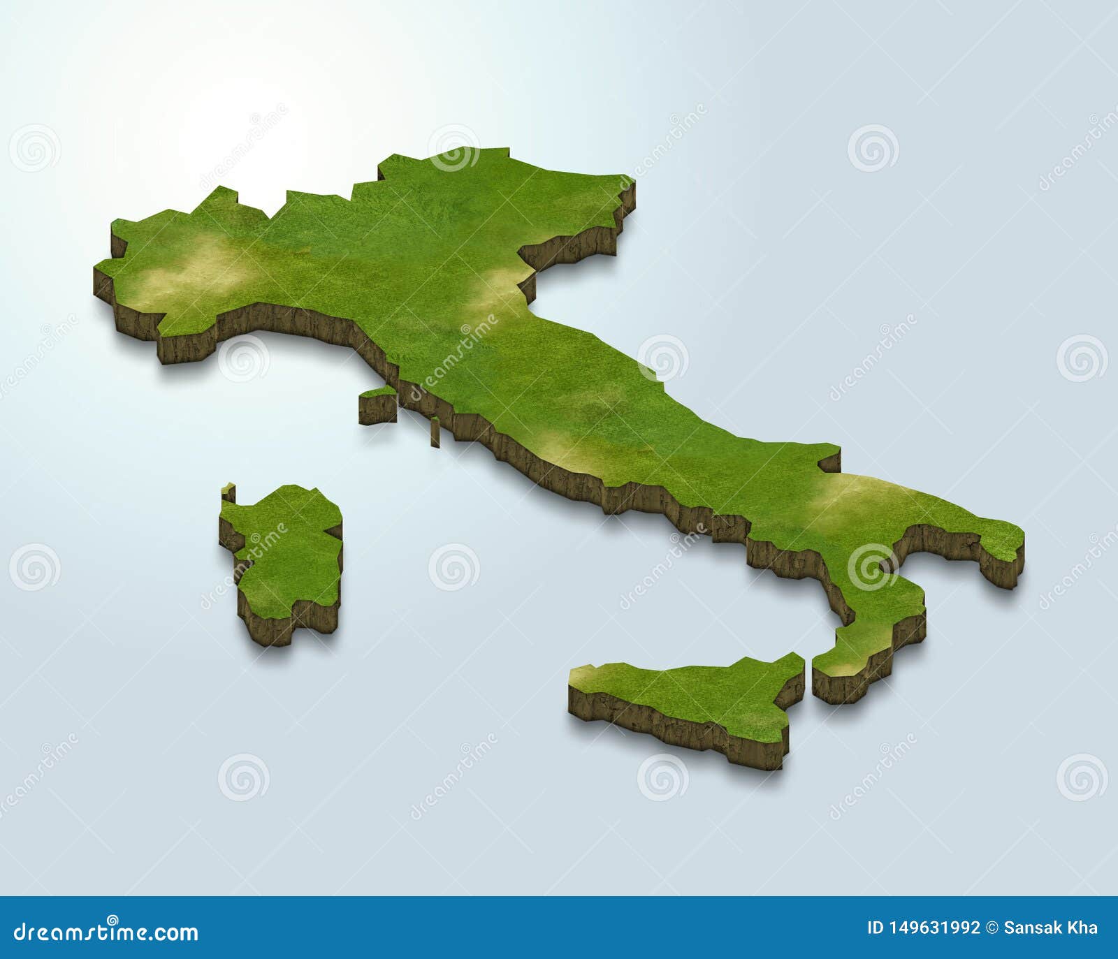 Italy Map is Green on a Blue 3d Background Stock Illustration ...
