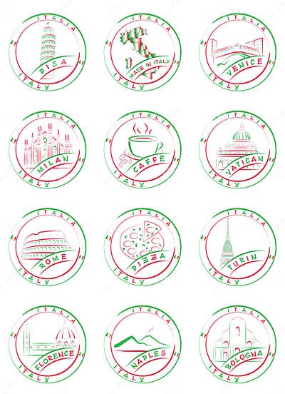 Italy. Seals and stamps. stock vector. Illustration of flag - 19480342