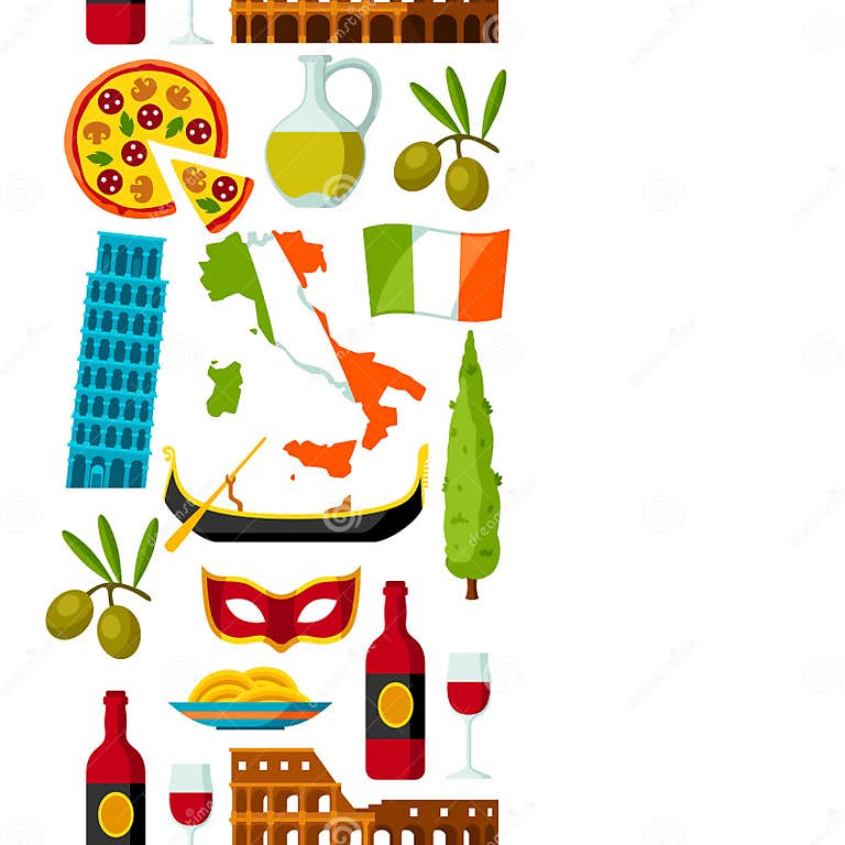 Italy Seamless Pattern. Italian Symbols and Objects Stock Vector ...