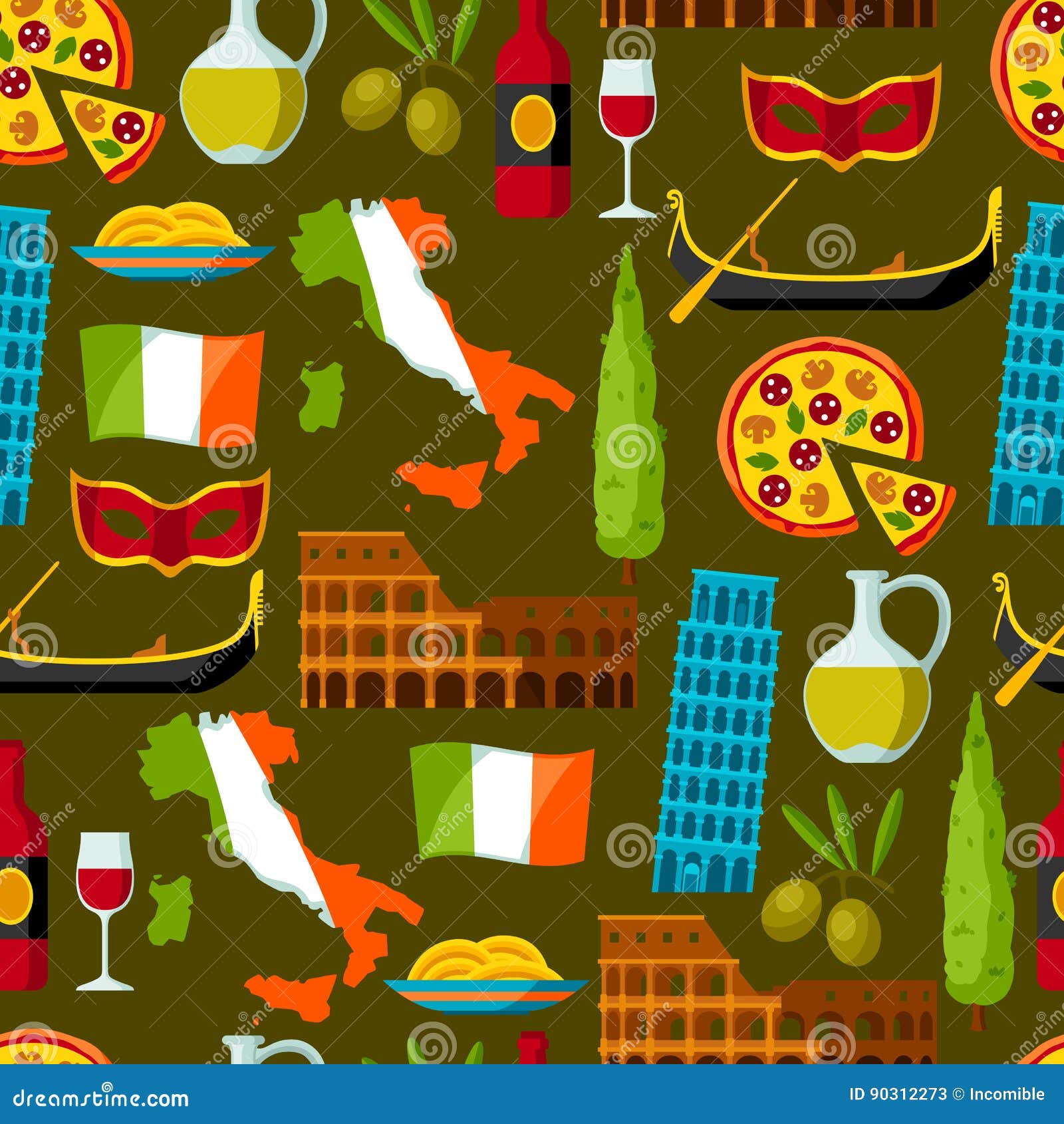 Italy Seamless Pattern. Italian Symbols and Objects Stock Vector ...