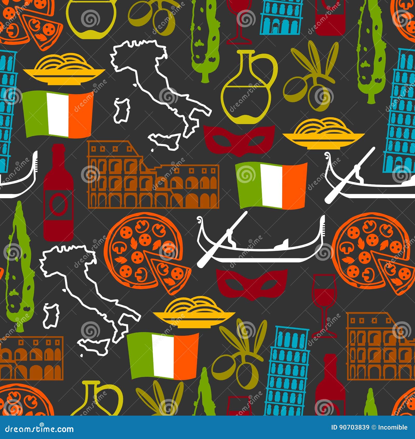 Italy Seamless Pattern. Italian Symbols and Objects Stock Vector ...