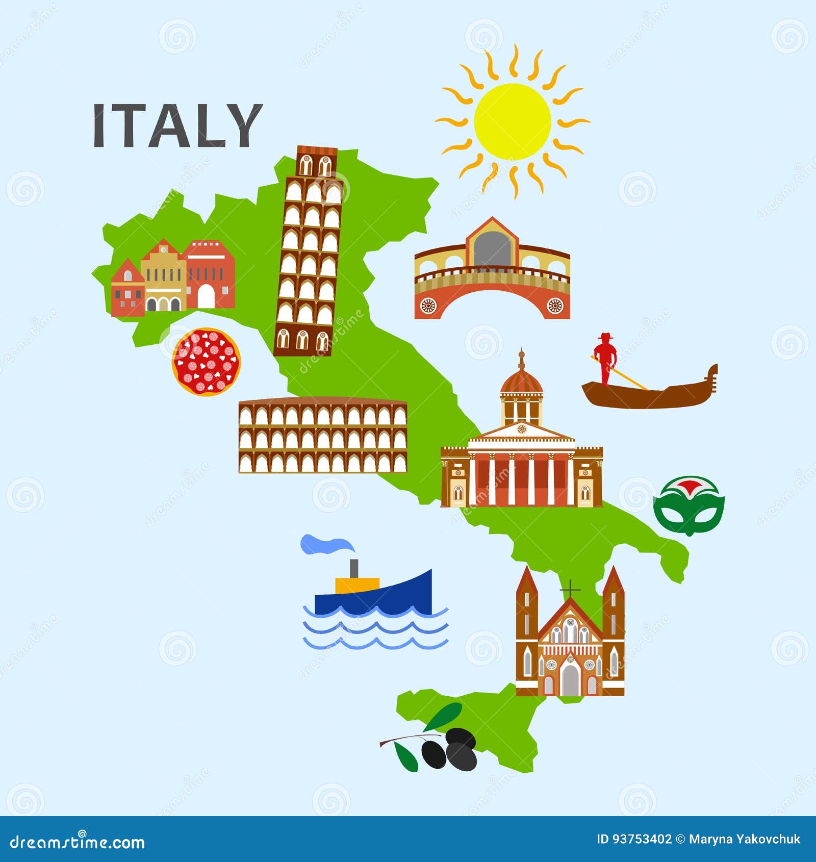 The italy set stock vector. Illustration of venice, cathedral - 93753402