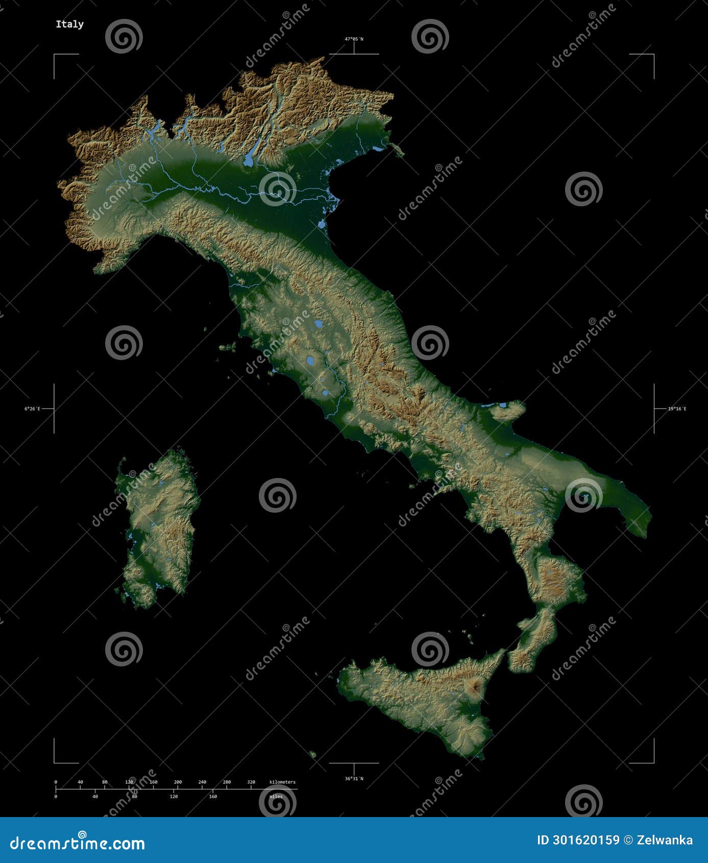 Italy Shape on Black. Physical Stock Illustration - Illustration of ...