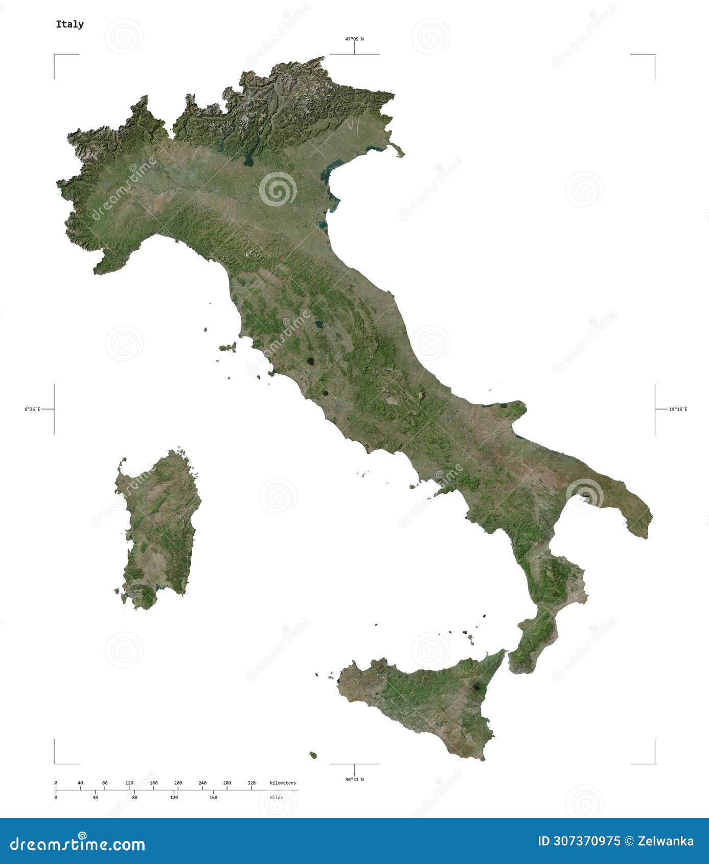 Italy Shape on White. High-res Satellite Stock Illustration ...