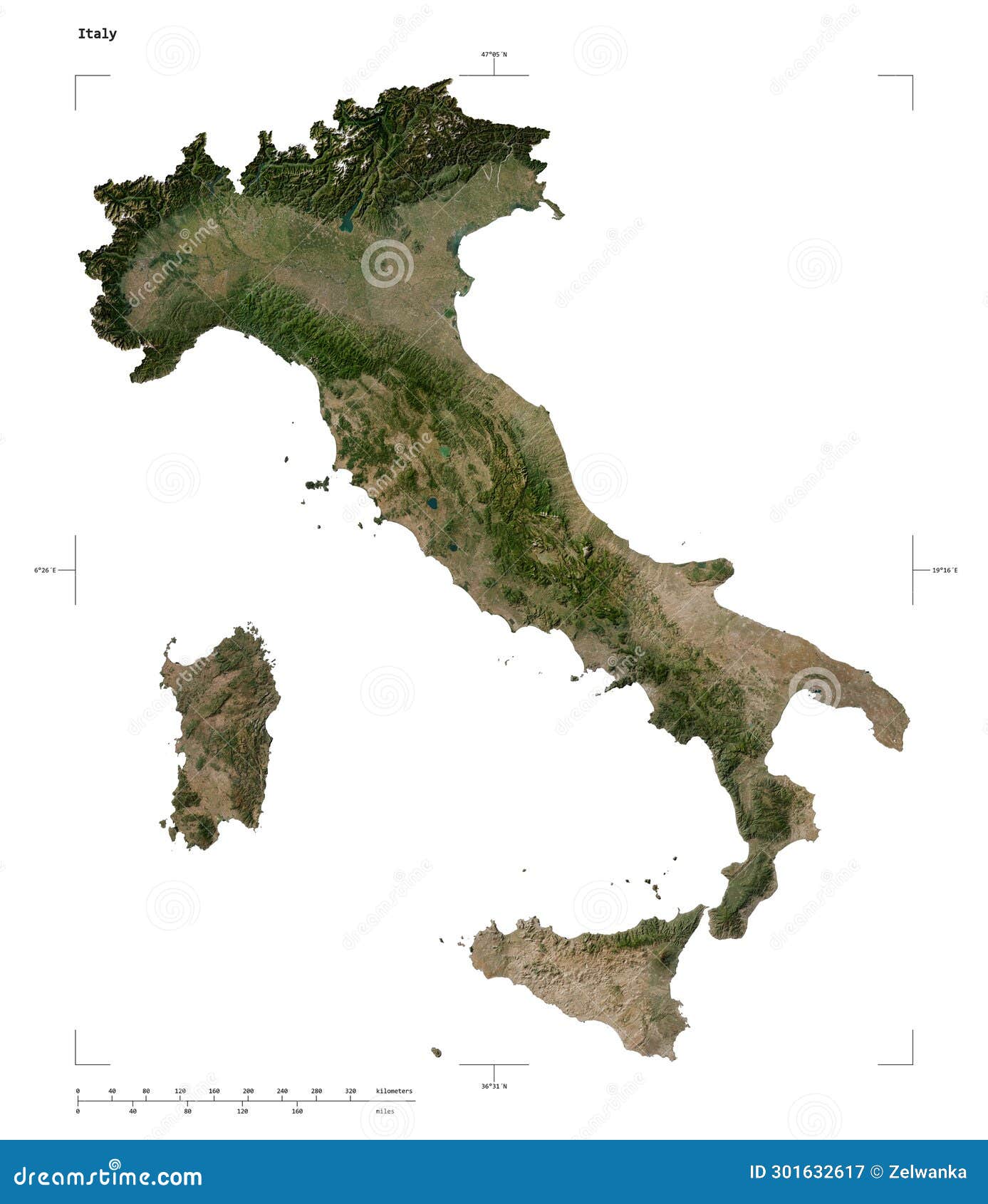 Italy Shape on White. Low-res Satellite Stock Illustration ...