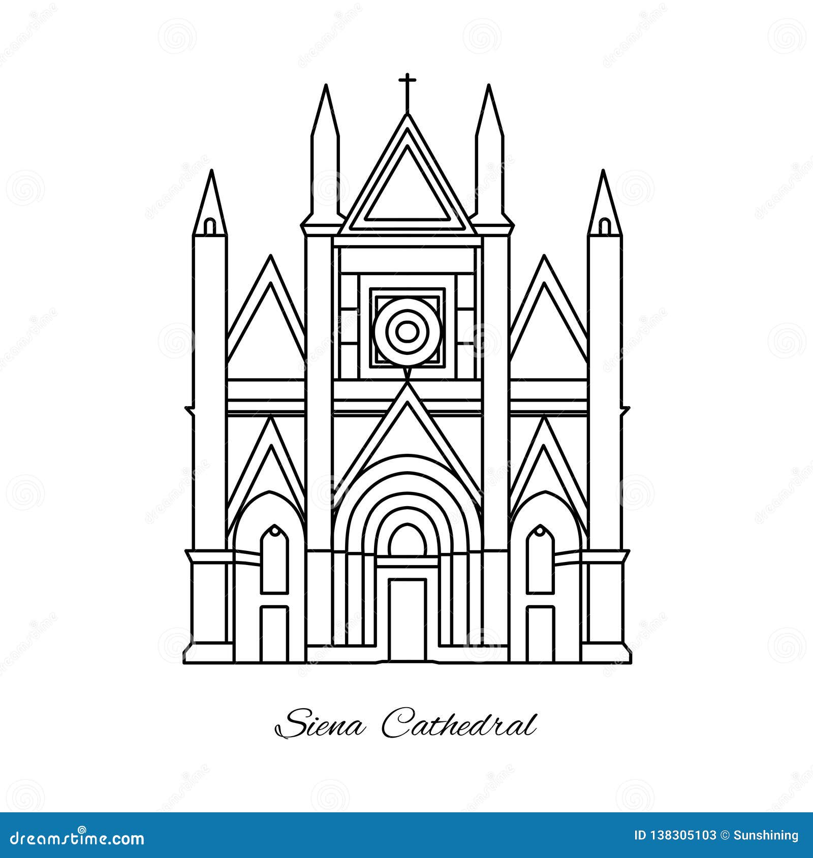 Italy, Siena Line Cityscape, Flat Vector. Travel City Landmark, Oultine ...