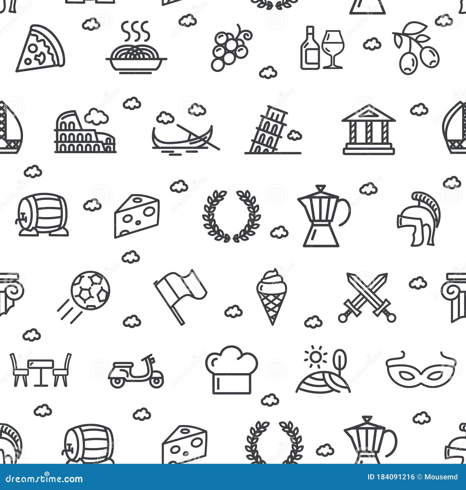 Italy Signs Seamless Pattern Background on a White. Vector Stock Vector ...