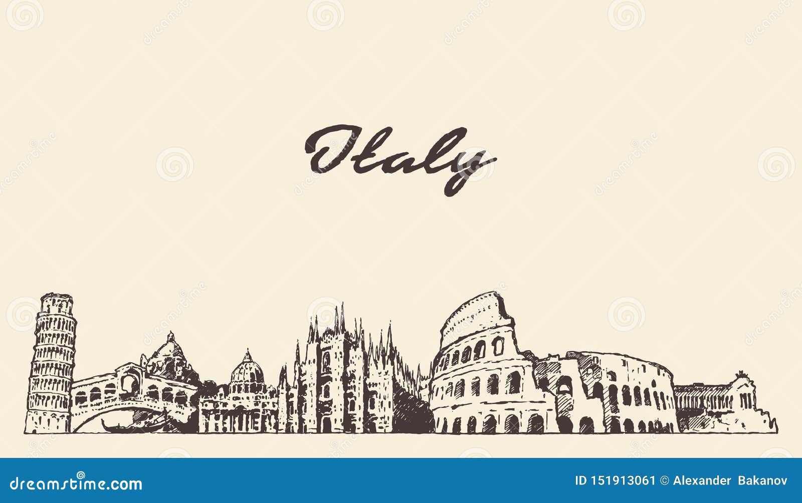Italy Skyline Hand Draw Vector Illustration Sketch Stock Vector ...