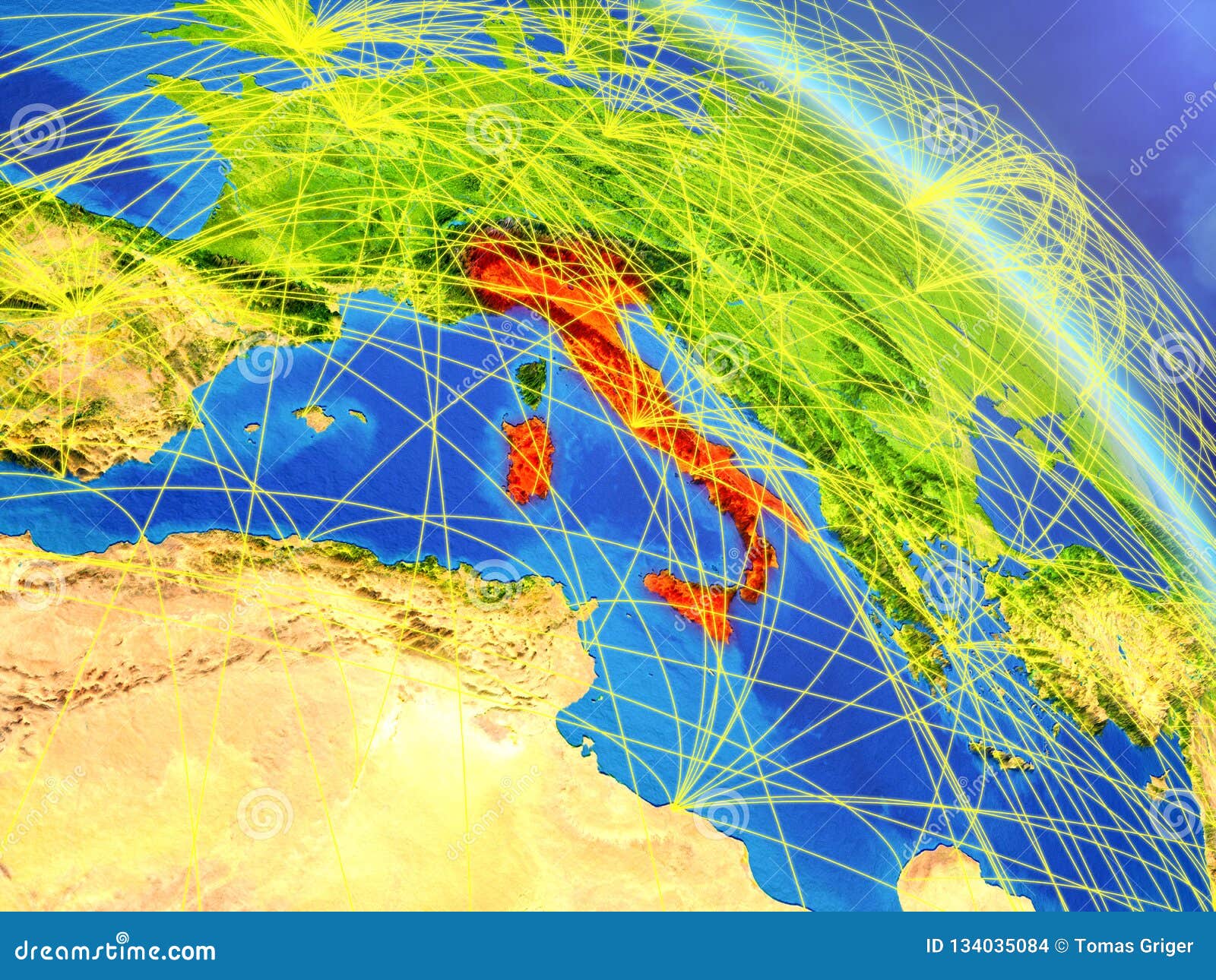 Italy from Space with Network Stock Illustration - Illustration of ...
