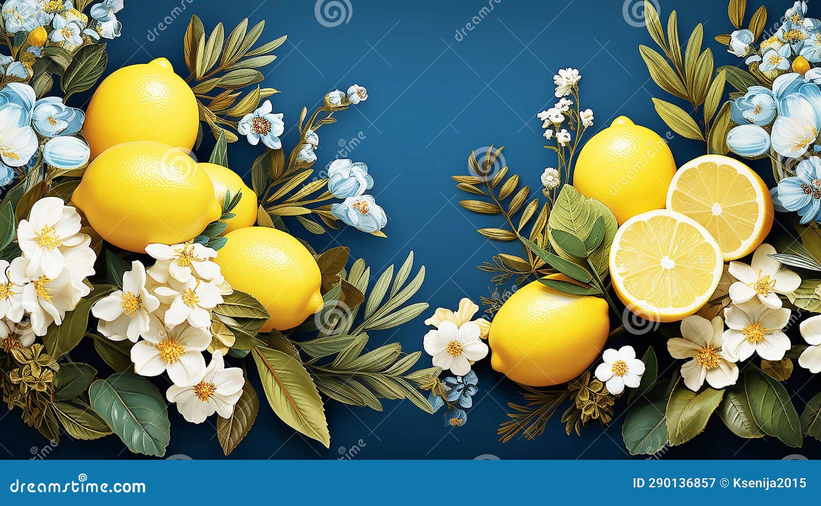 Italy Style Seamless Fruit Pattern of Lemons, Flowers and Branches ...