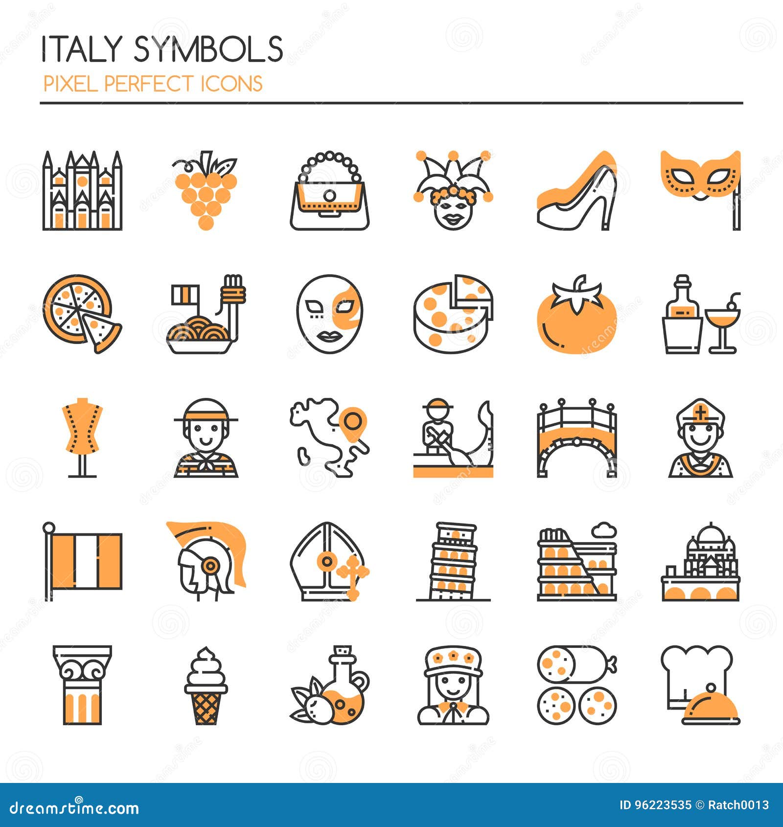 Set Of Italy Symbols, Landmarks In Black And White. Vector Illustration ...