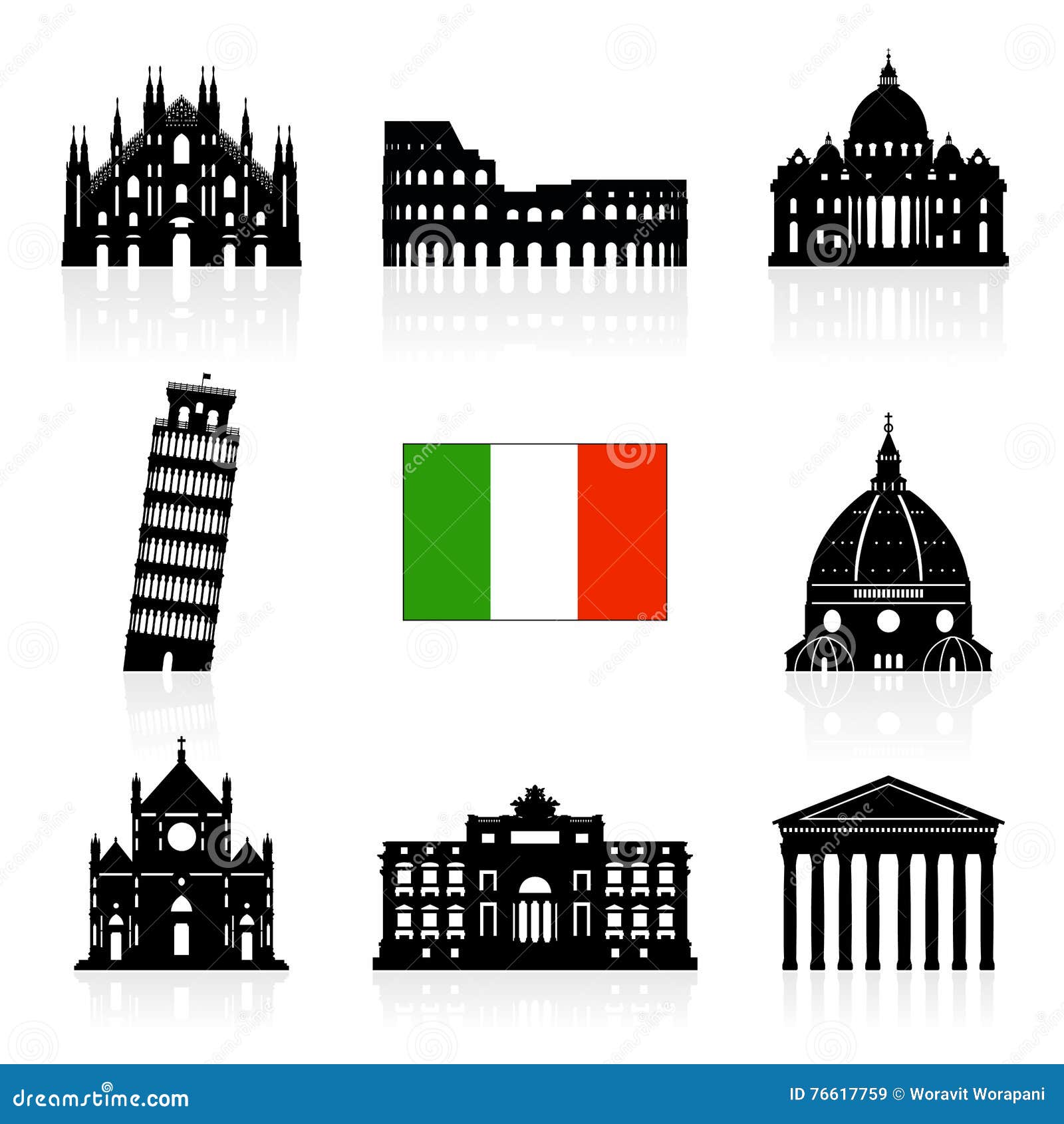 Italy Travel Landmarks Vector Icon Set. Stock Vector - Illustration of ...