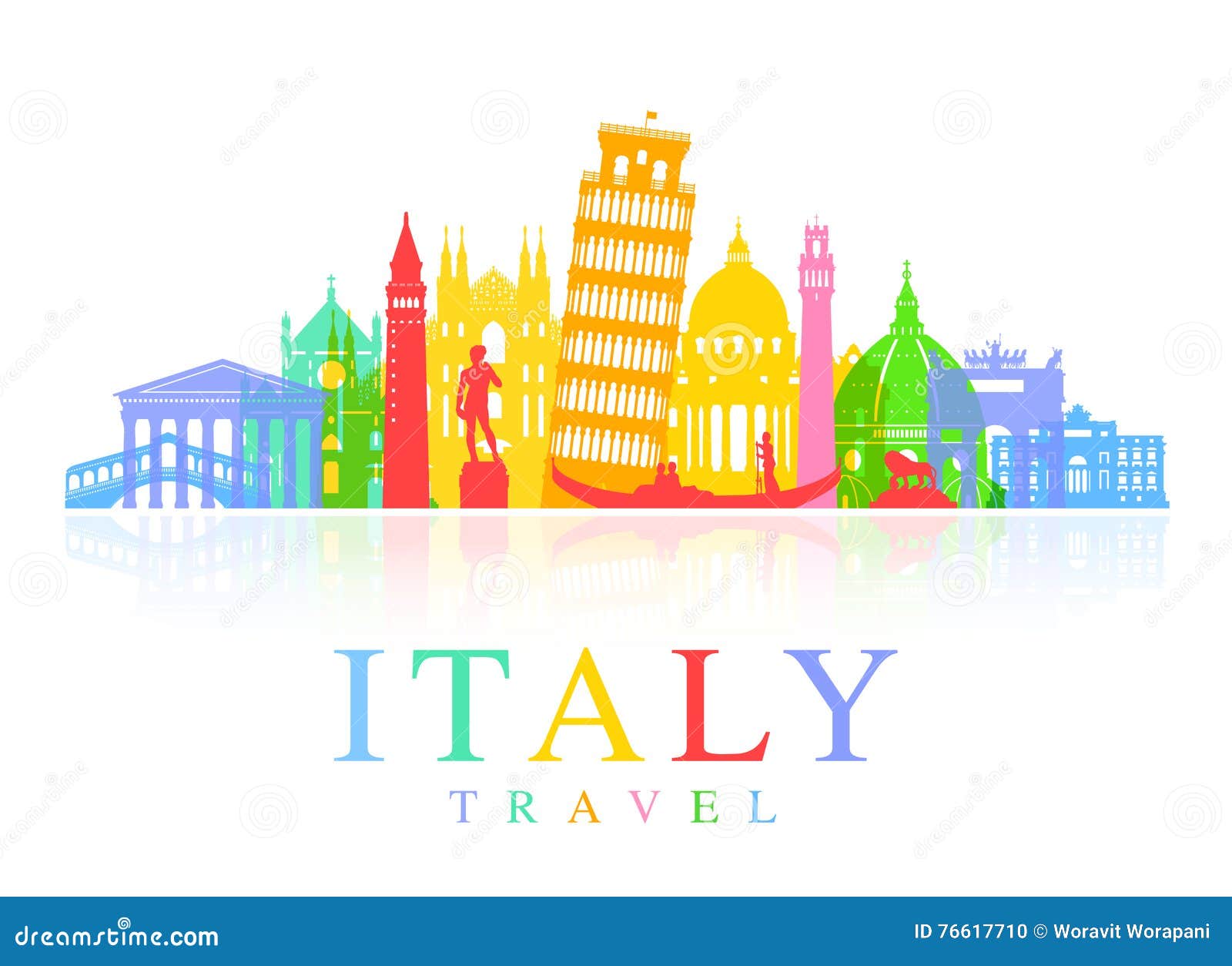 Italy Travel Background. Famous Places And Symbols Of Italy On ...
