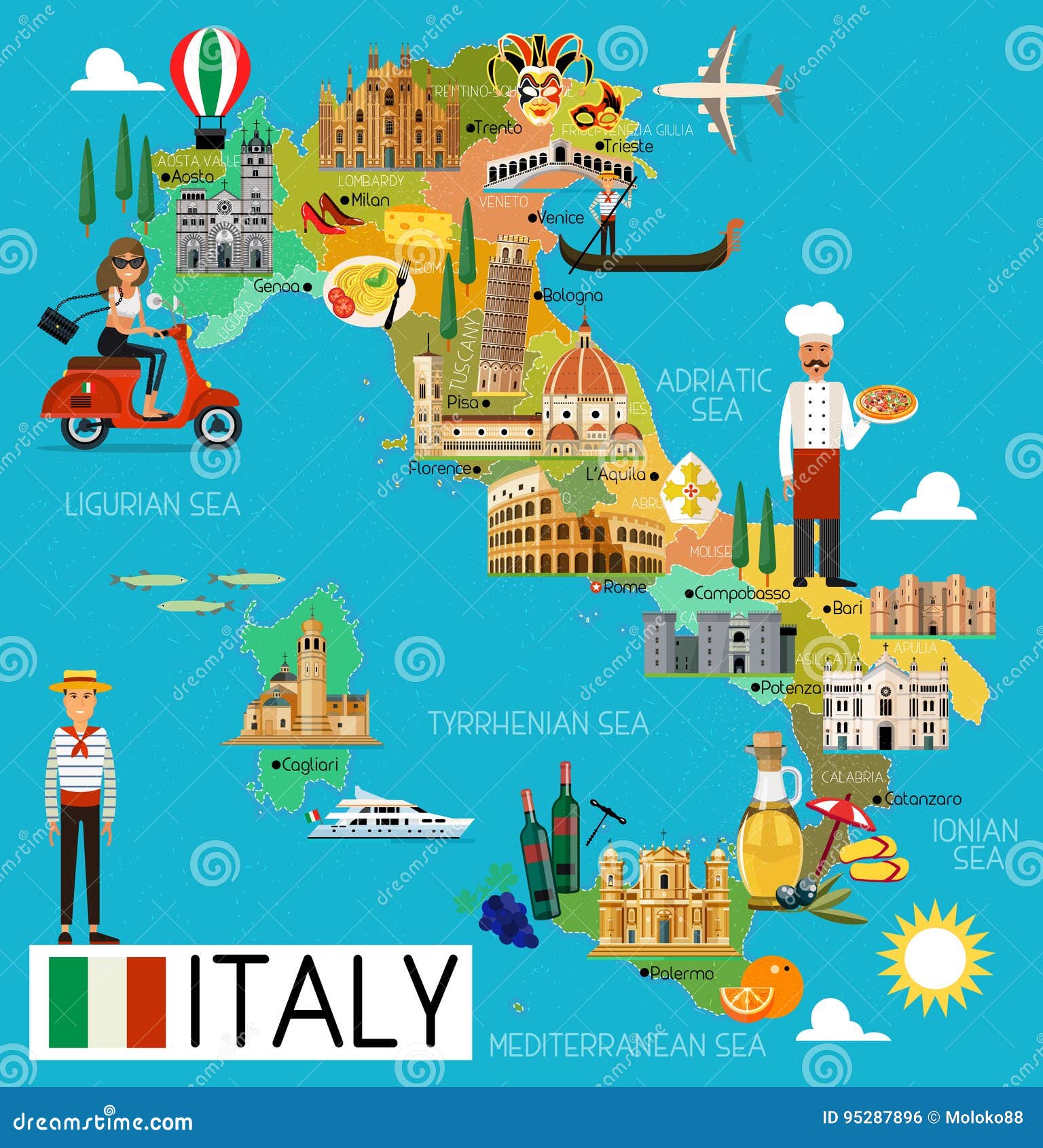 Italy Travel Tour Poster In Linear Style Vector Illustration ...
